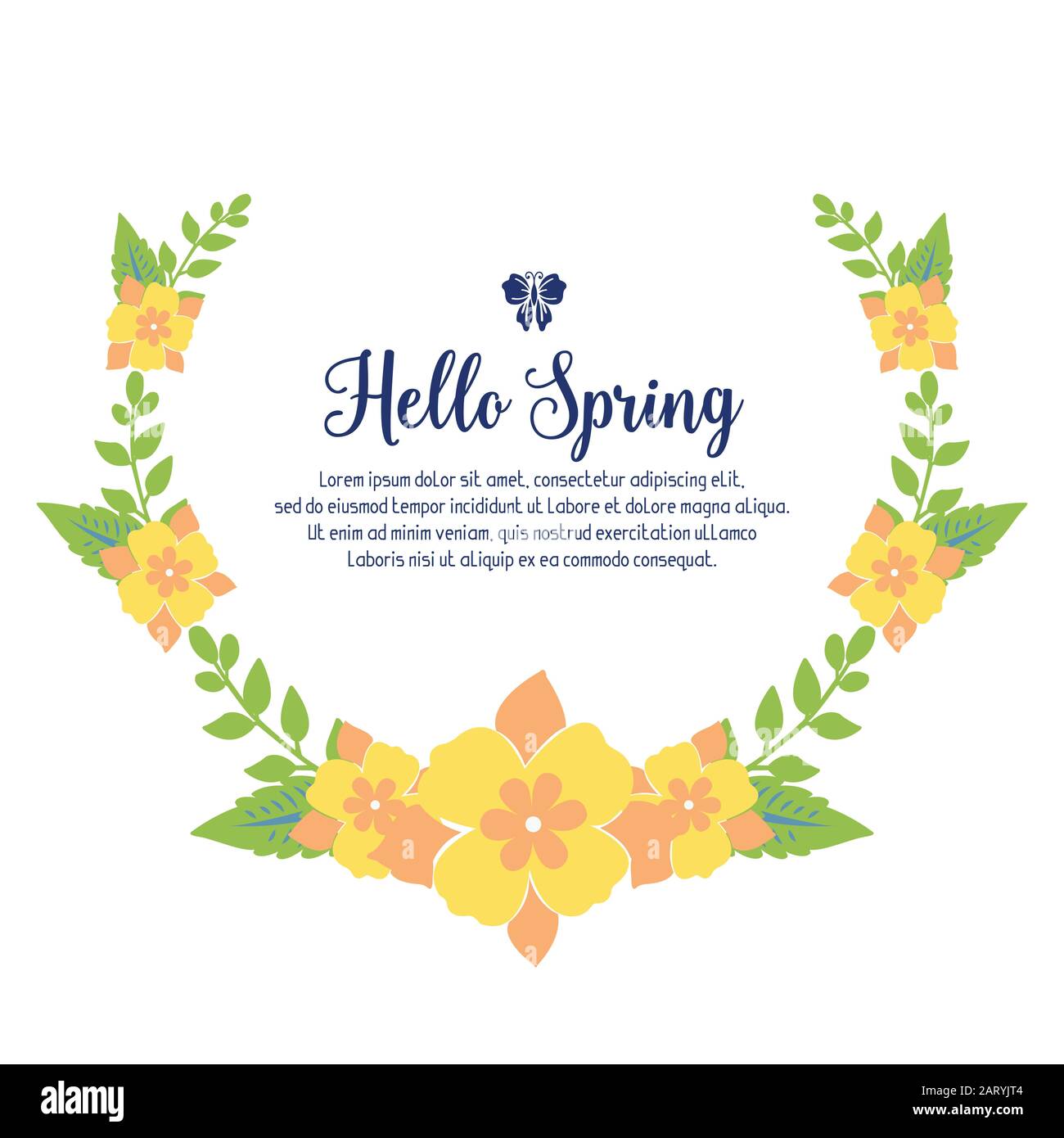 Beautiful pattern of leaf and yellow flower frame, for hello spring ...