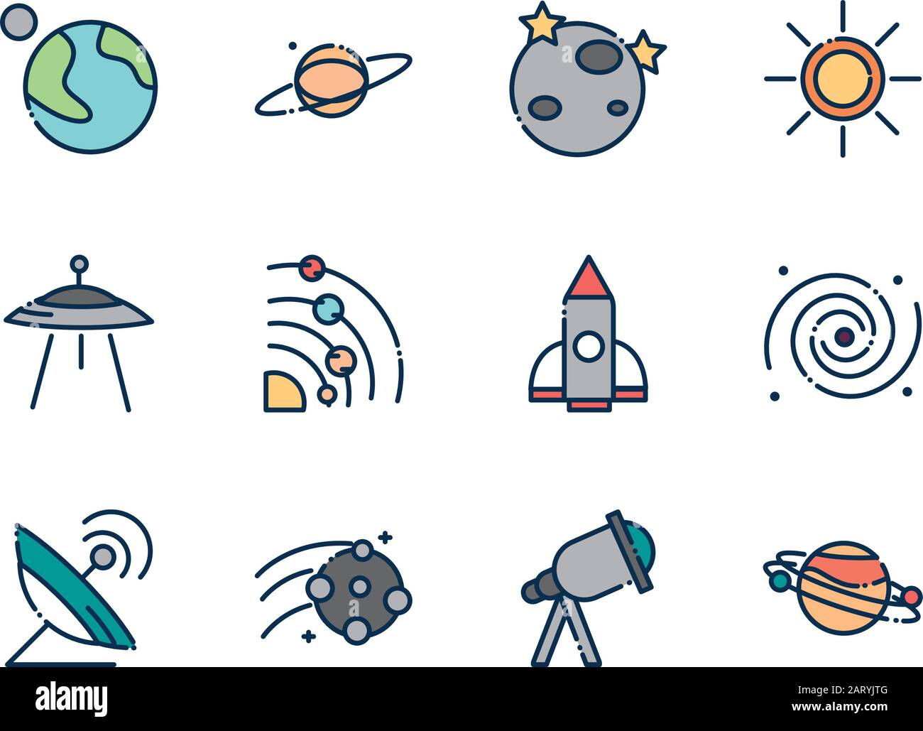 astronomy and space exploration observation science icons set on white ...