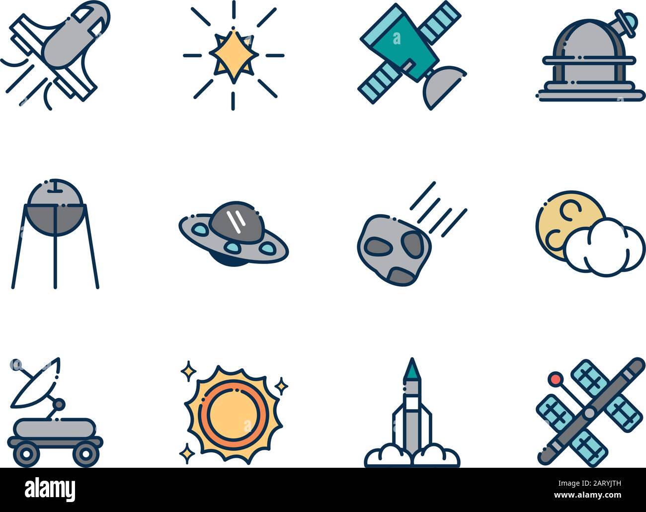 astronomy and space exploration observation science icons set on white background vector ...