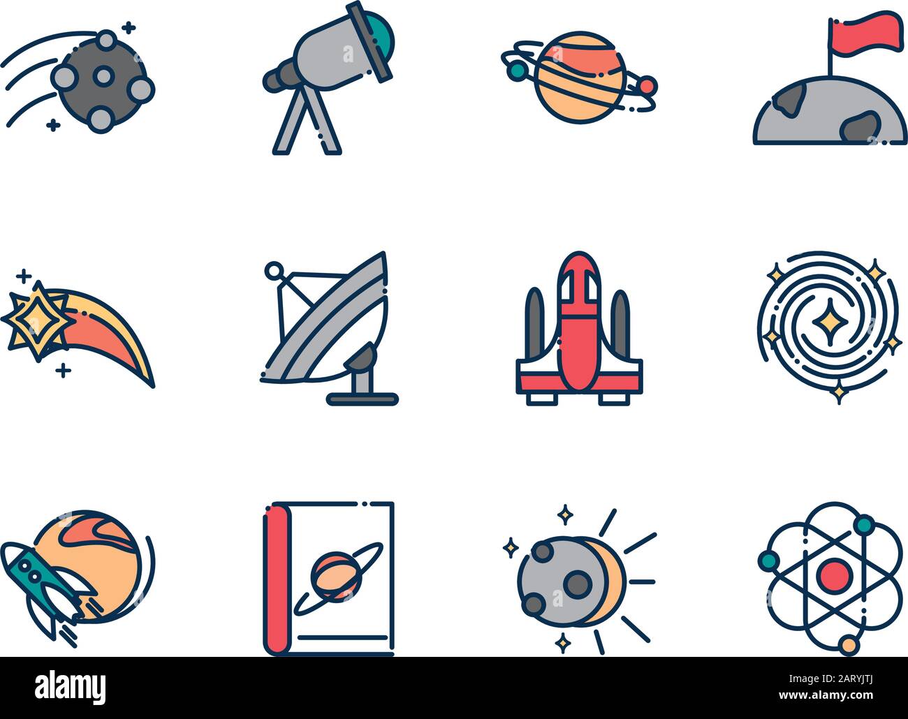 astronomy and space exploration observation science icons set on white ...