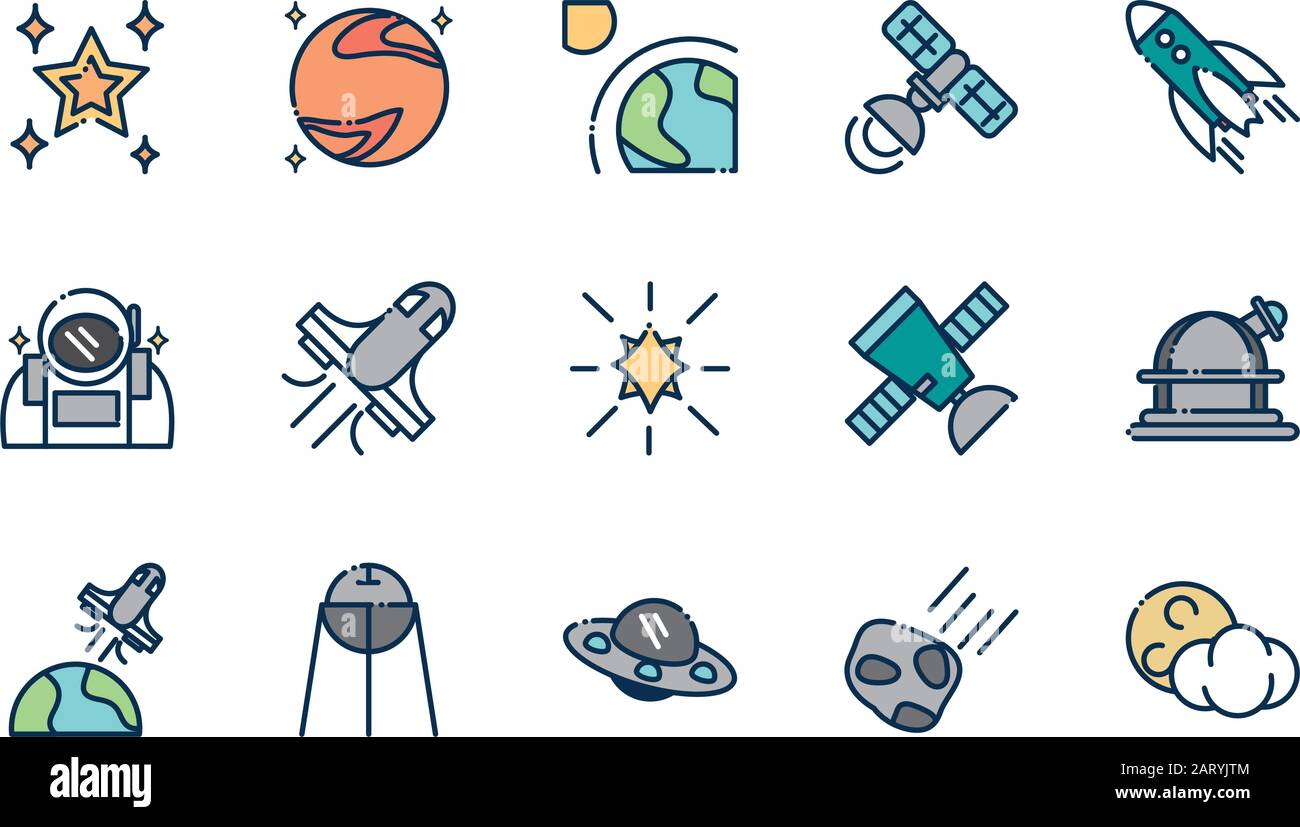 astronomy and space exploration observation science icons set on white ...