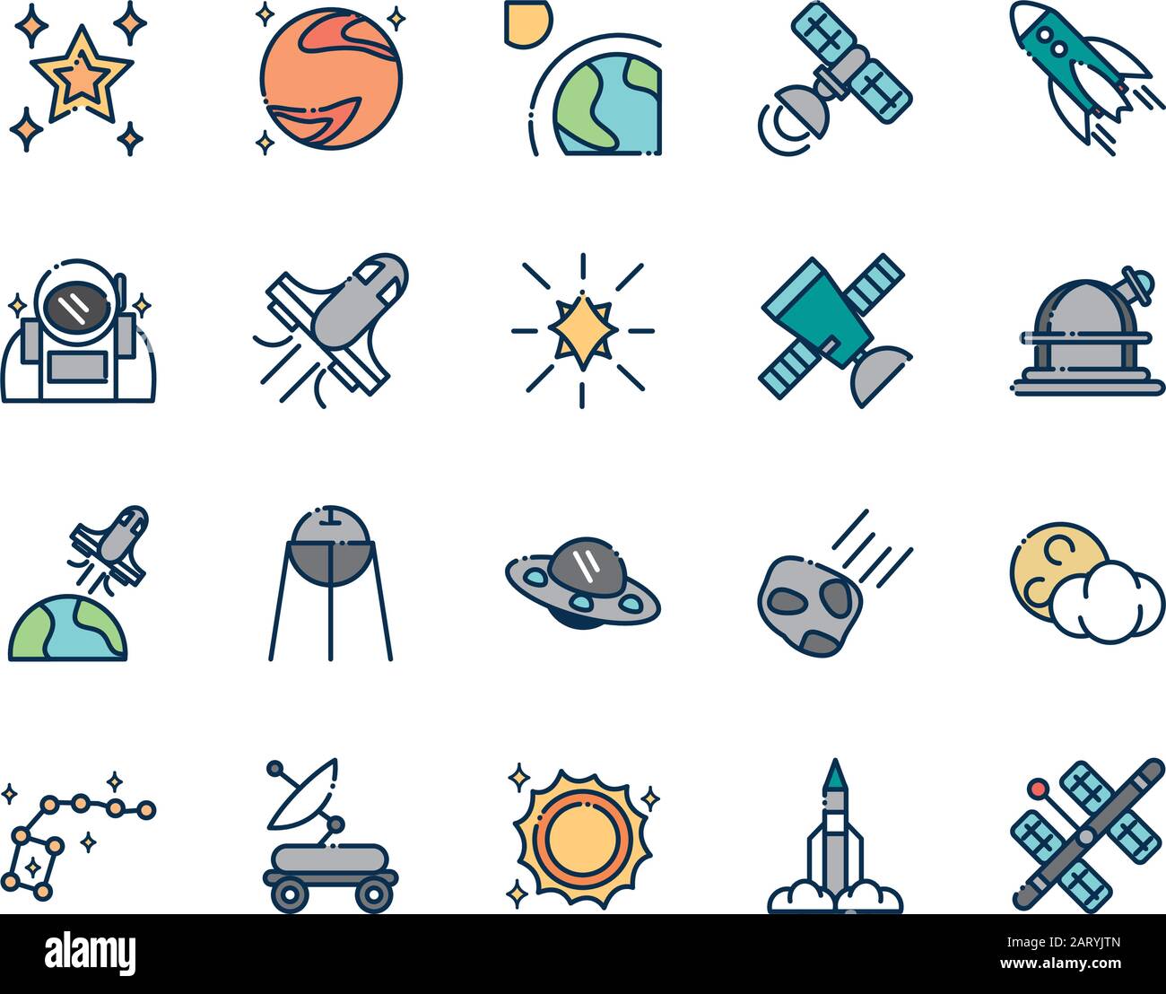 astronomy and space exploration observation science icons set on white background vector ...