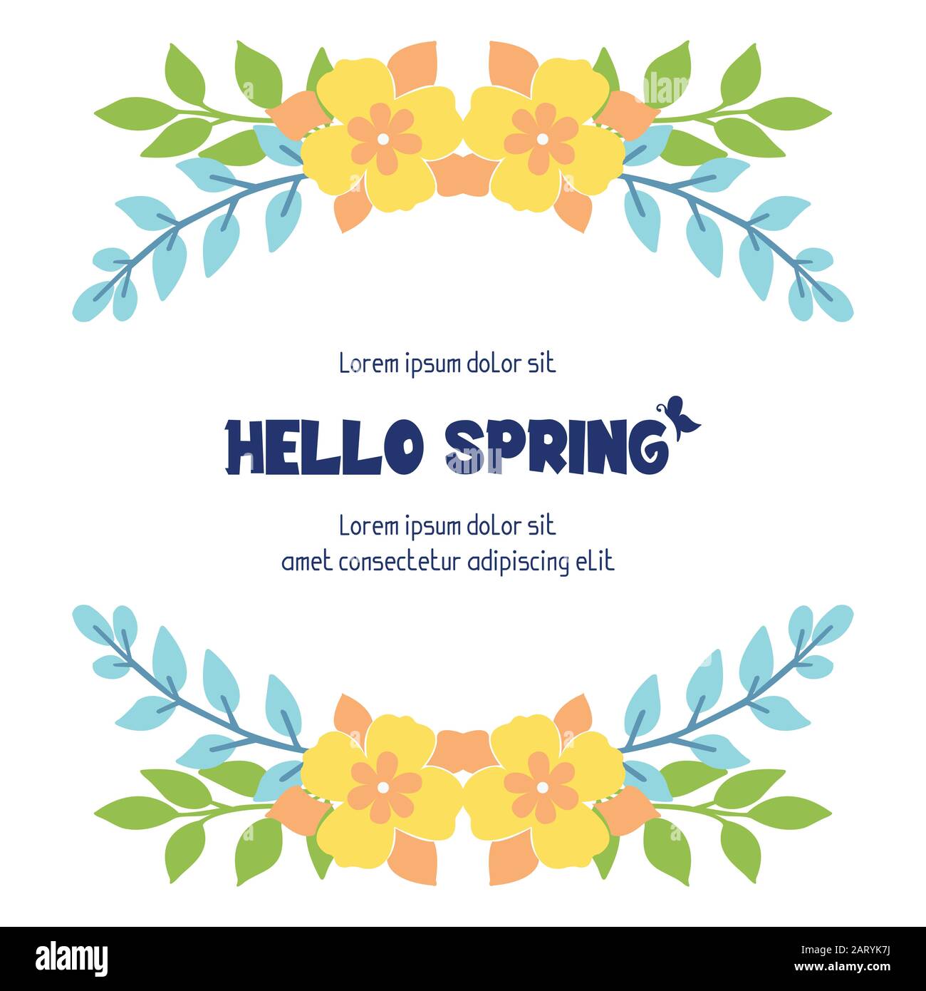 Beautiful pattern of leaf and yellow flower frame, for hello spring ...