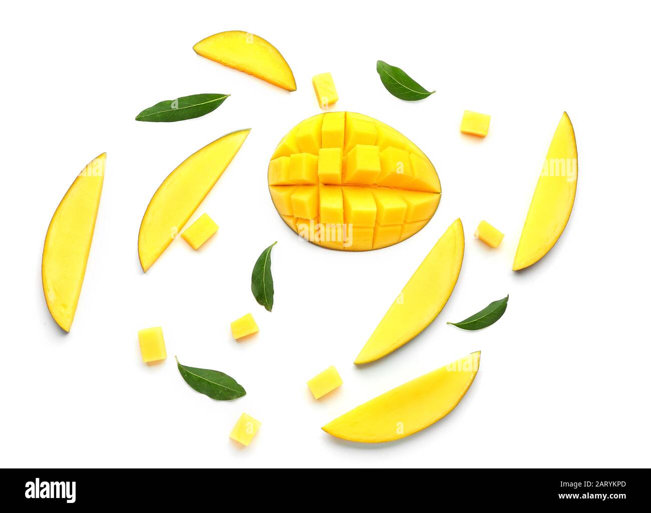 Pieces of tasty mango fruit on white background Stock Photo - Alamy