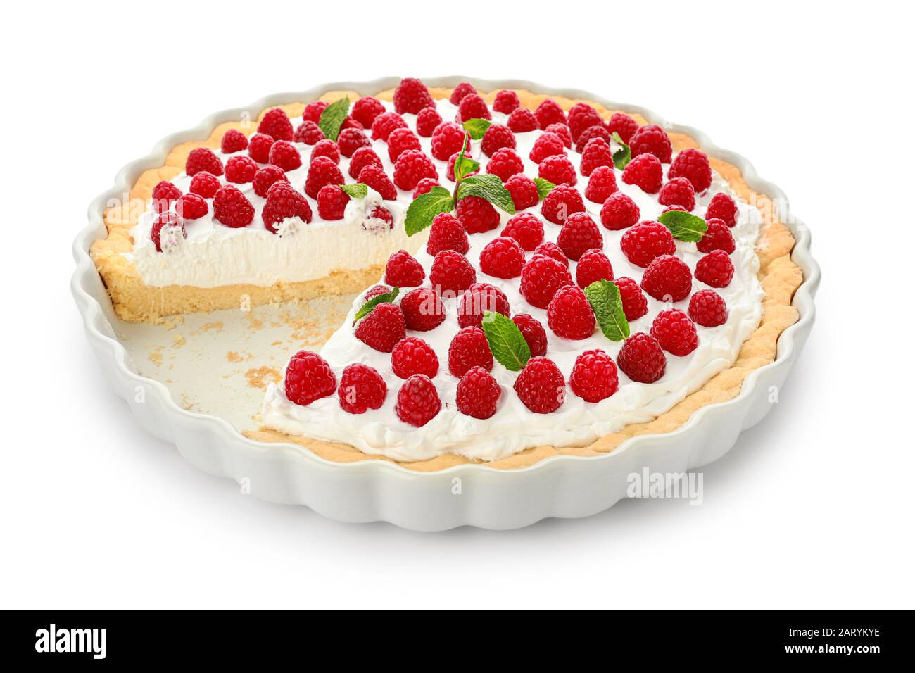 Tasty raspberry pie on white background Stock Photo - Alamy