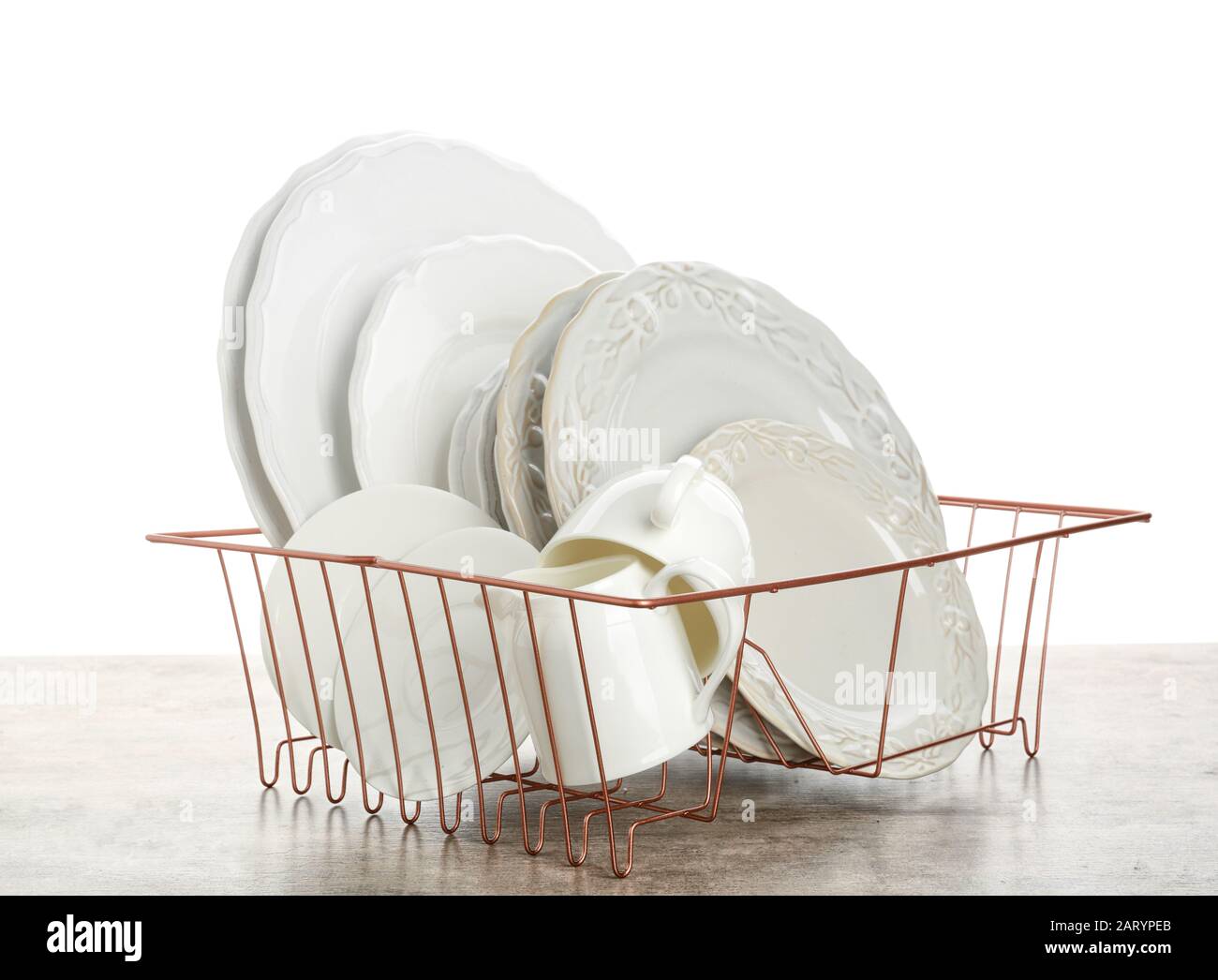 Set of clean tableware on white background Stock Photo - Alamy