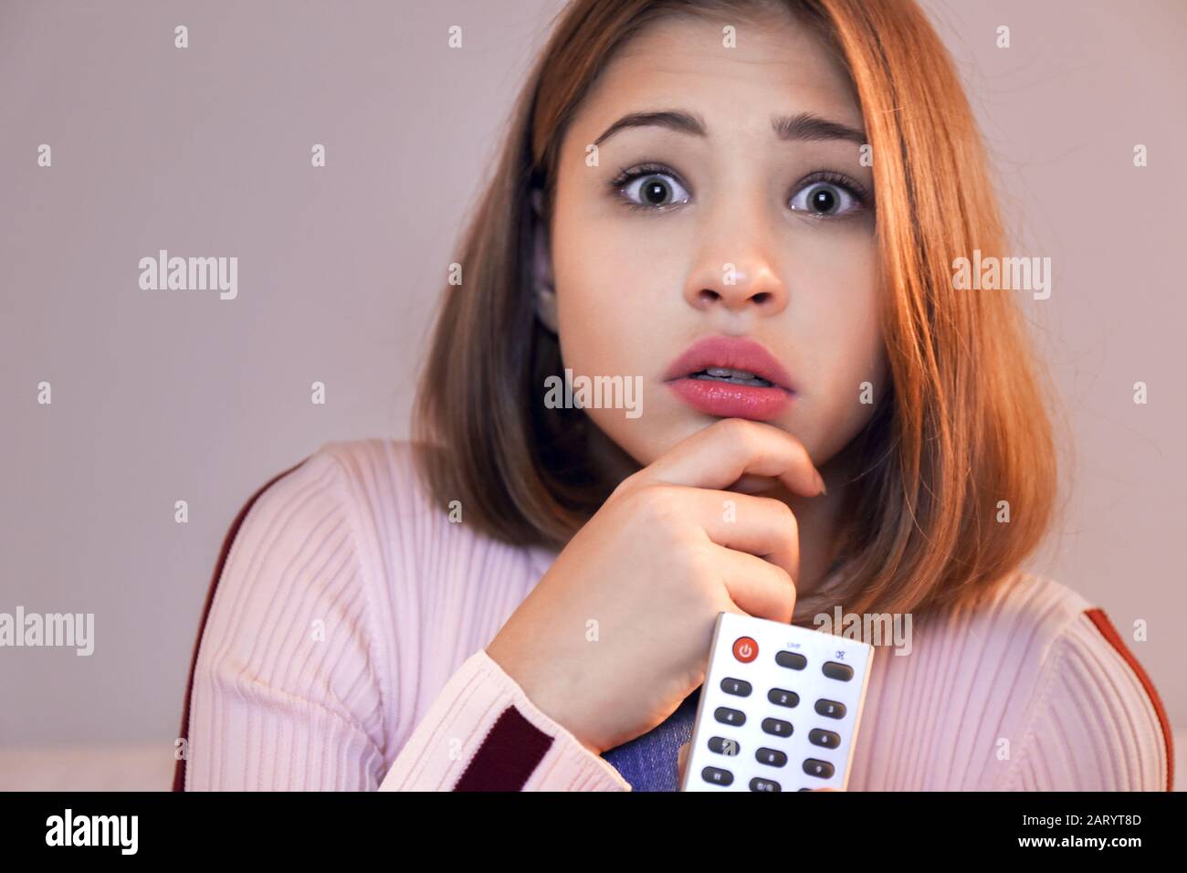 Teen television scared hi-res stock photography and images - Alamy