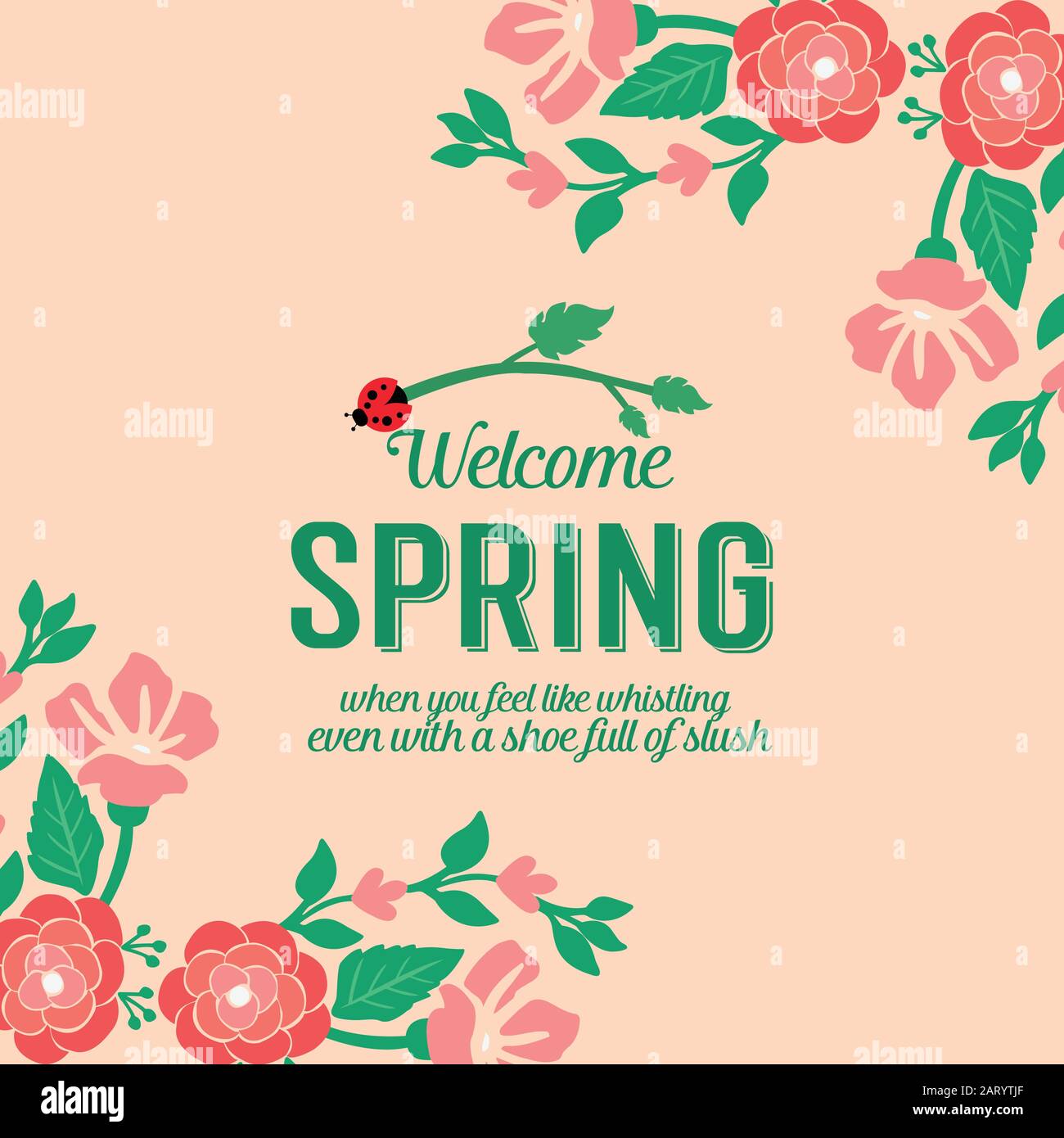 Unique art Design leaf and flower frame, for welcome spring greeting ...