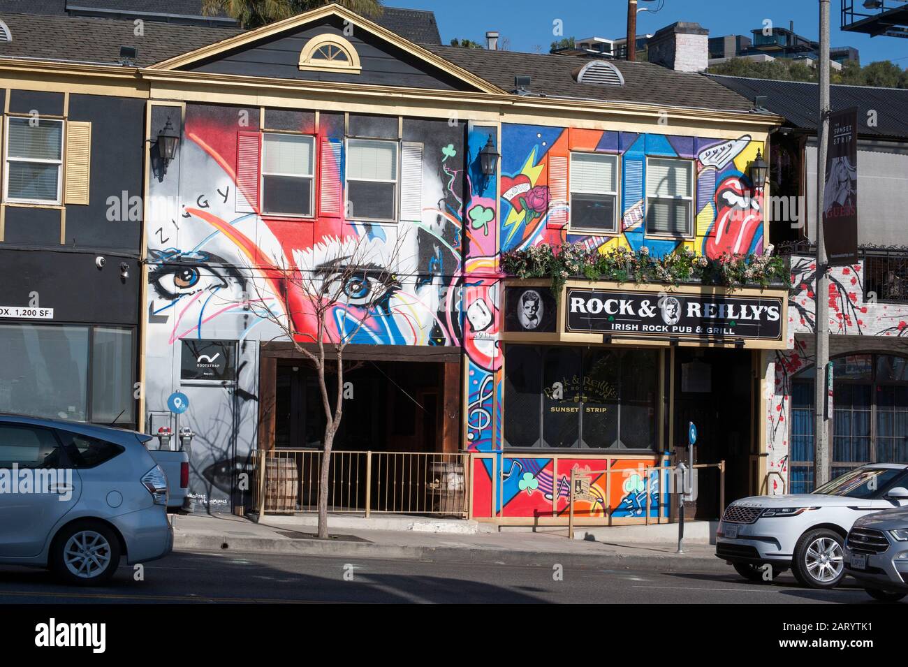 Colorfully painted exterior of Rock and Reillys Irish pub on tghe ...