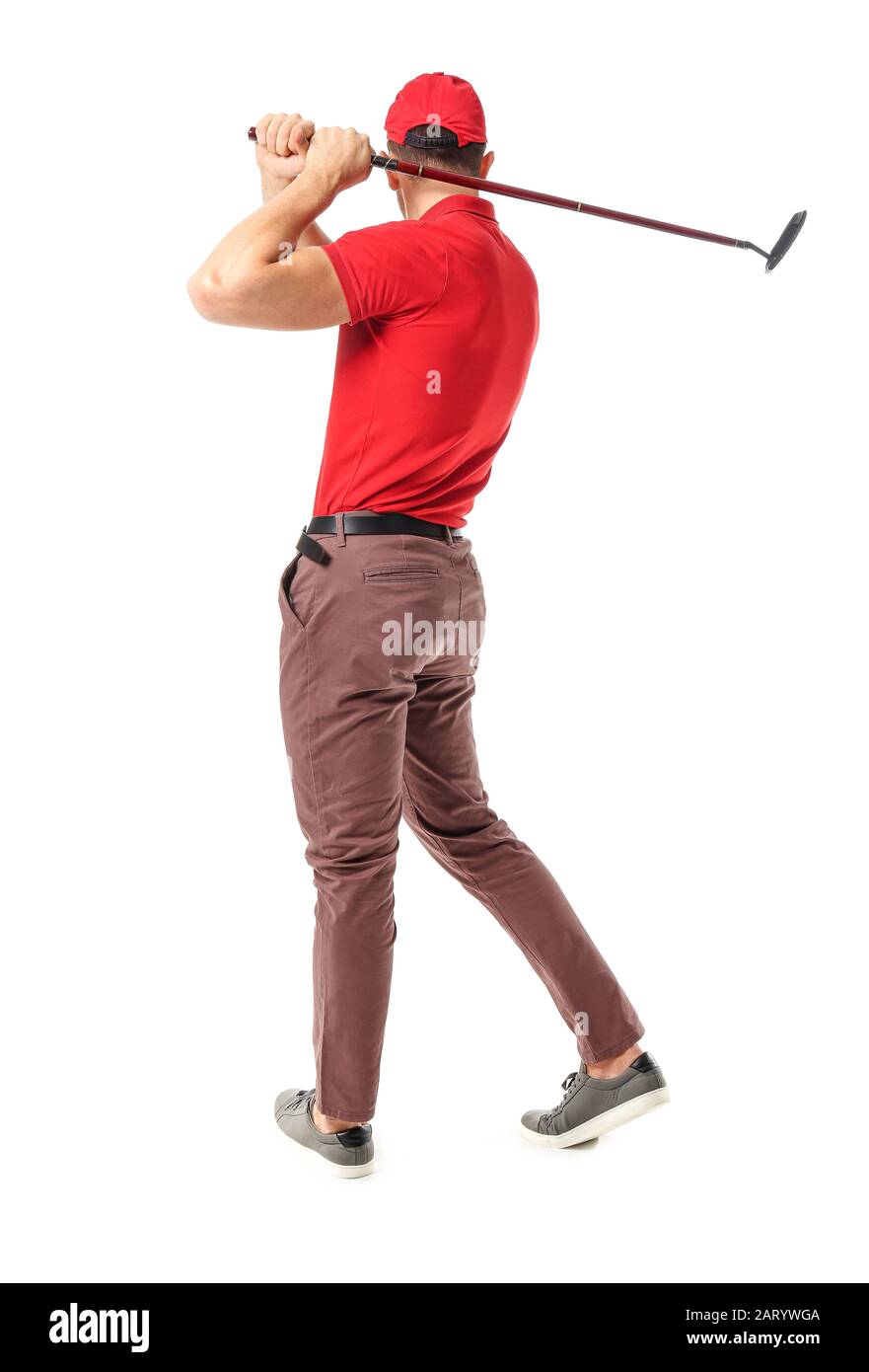 Handsome male golfer isolated on white Stock Photo - Alamy