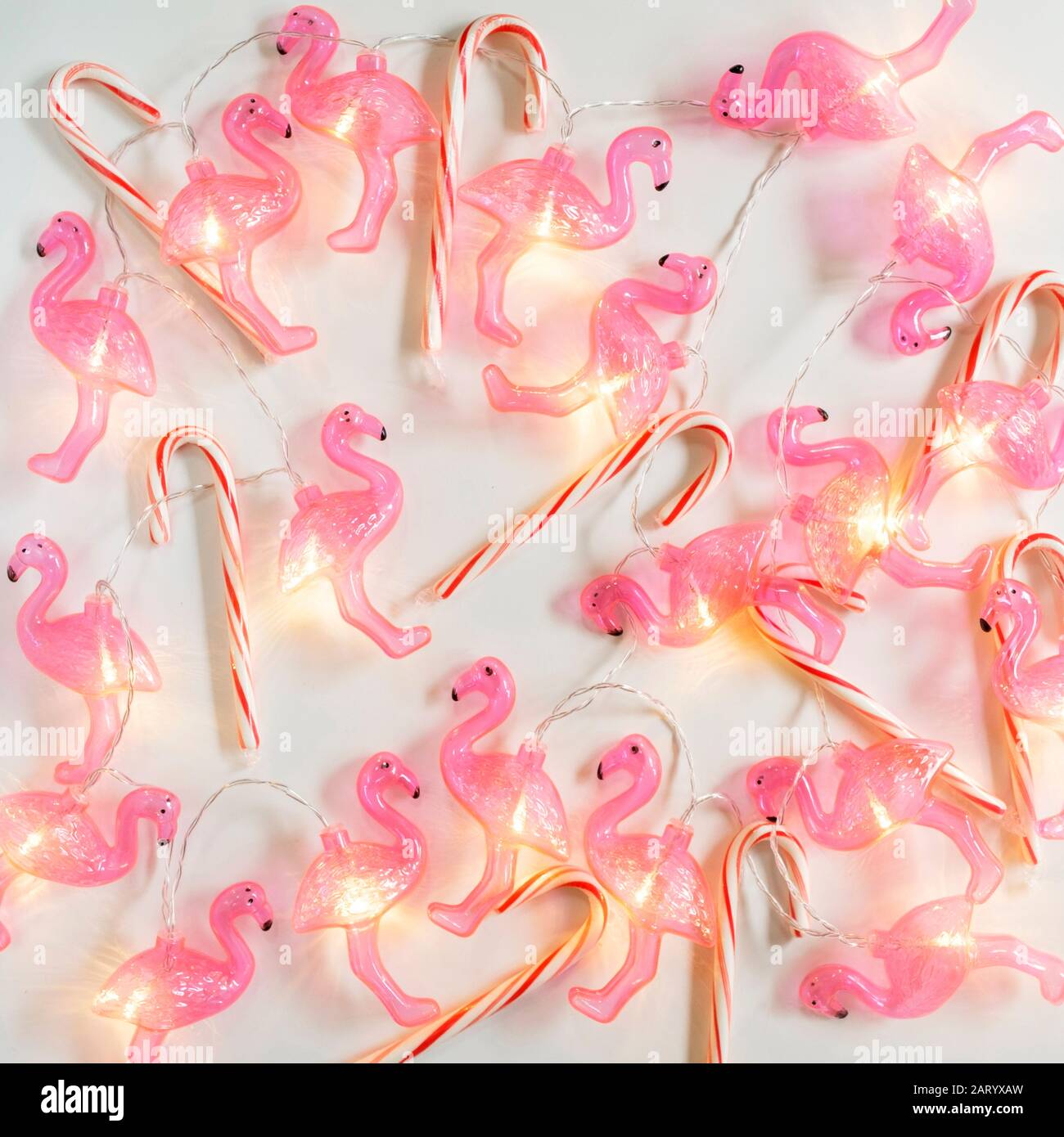 Flamingo fairy lights and candy canes Stock Photo - Alamy