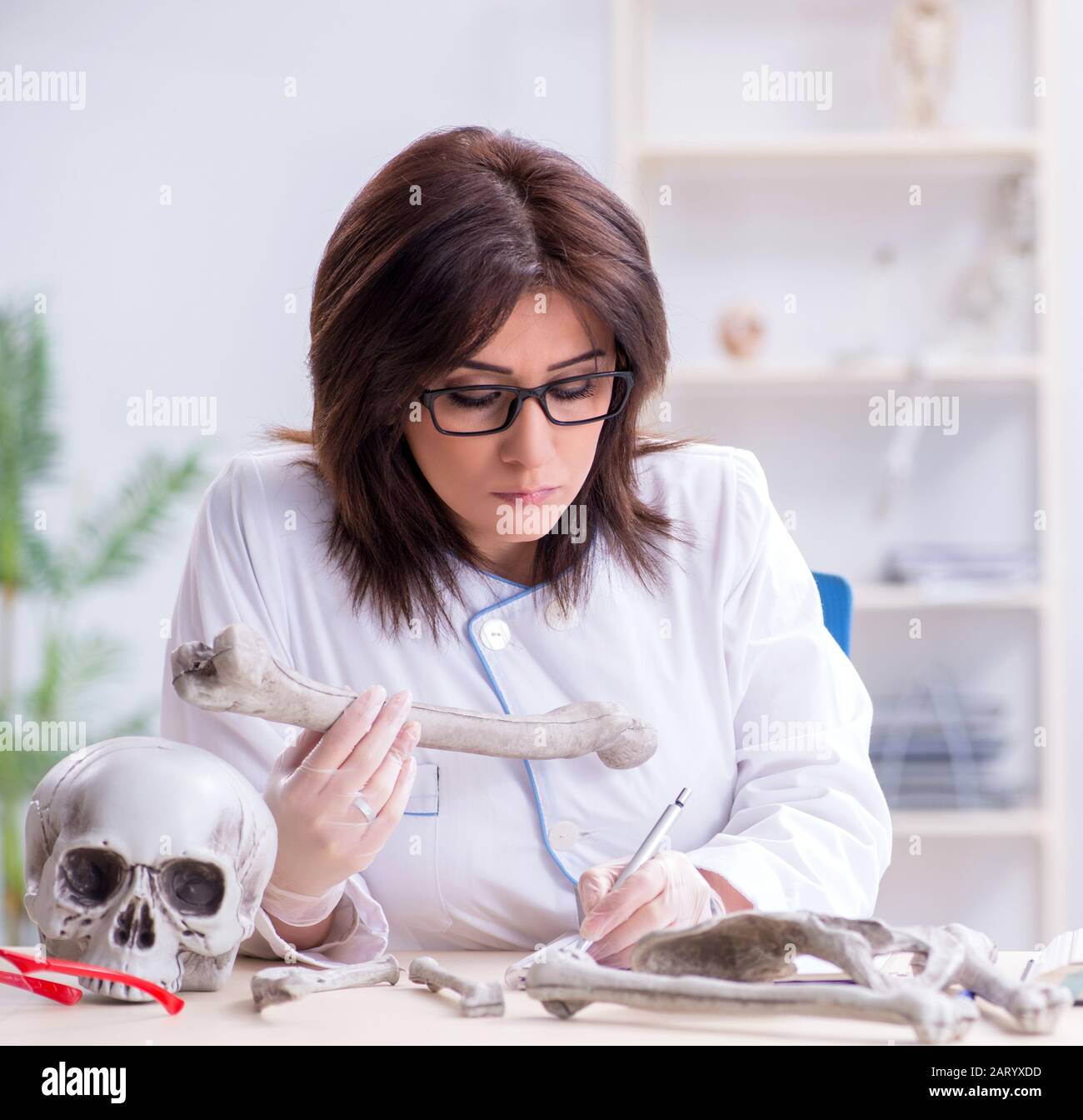 The doctor working in the lab on skeleton Stock Photo - Alamy