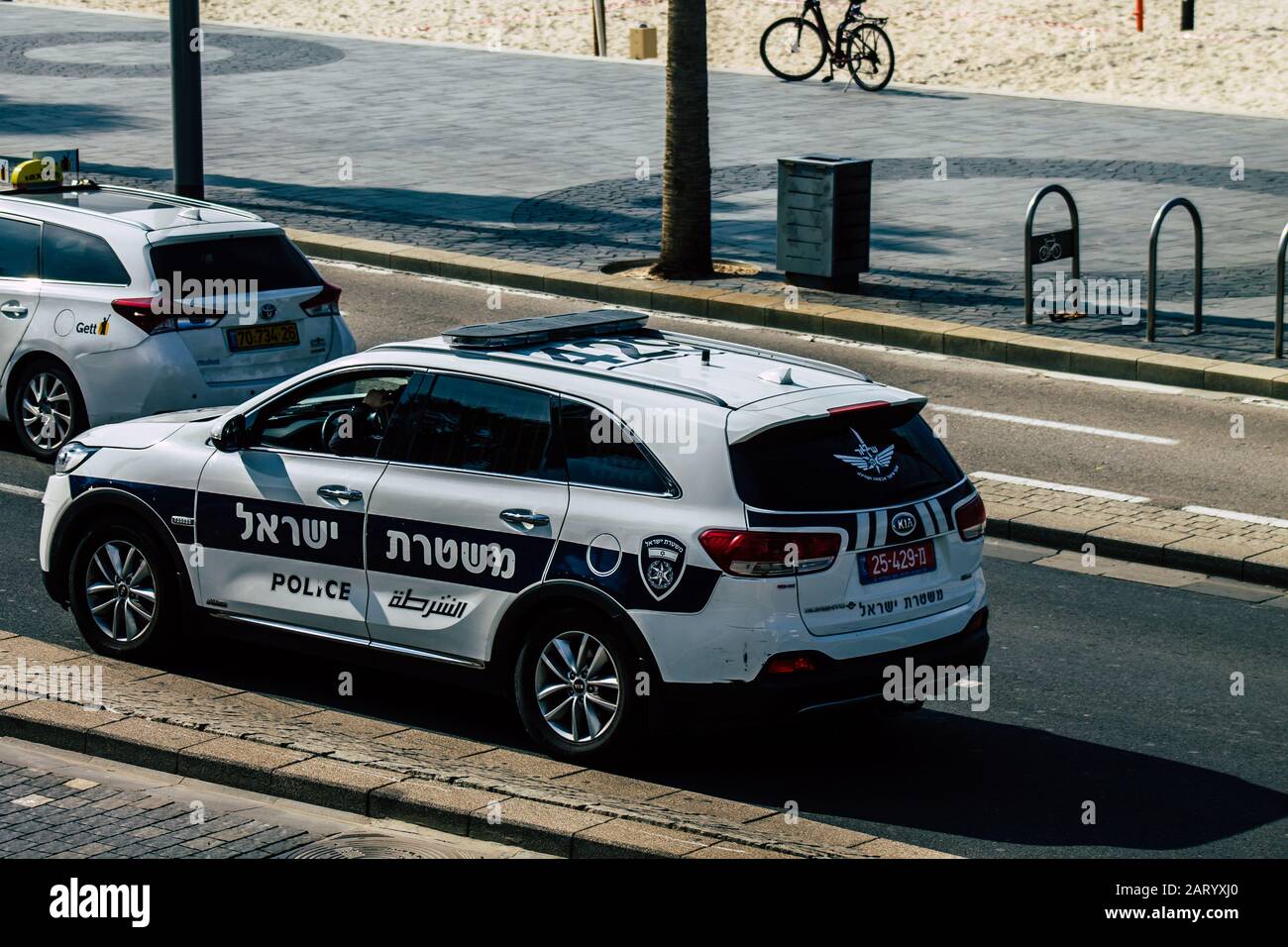Tel Aviv Israel January 28, 2020 View of a Israeli police car rolling ...