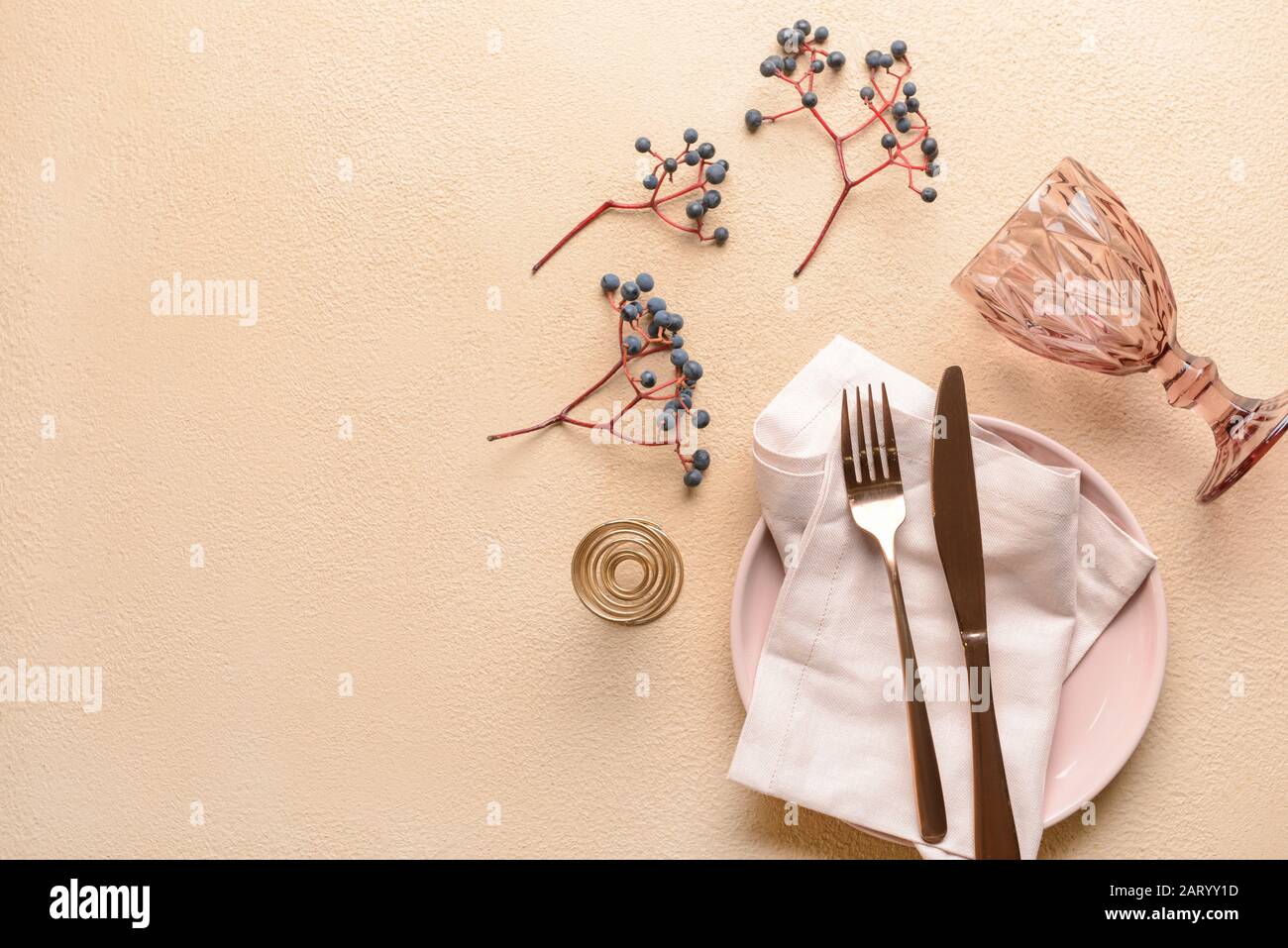 Beautiful table setting, top view Stock Photo - Alamy