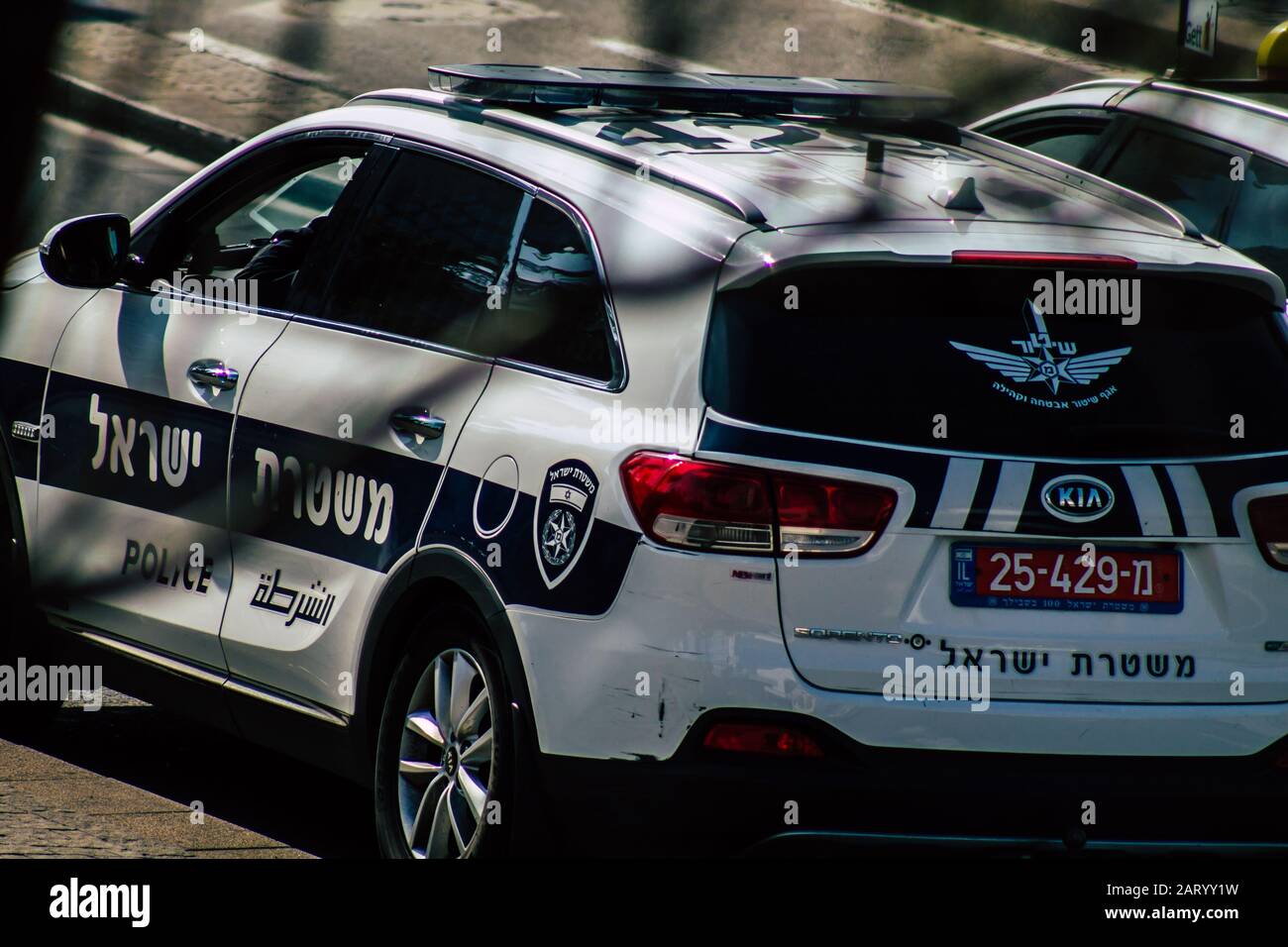 Tel Aviv Israel January 28, 2020 View of a Israeli police car rolling ...