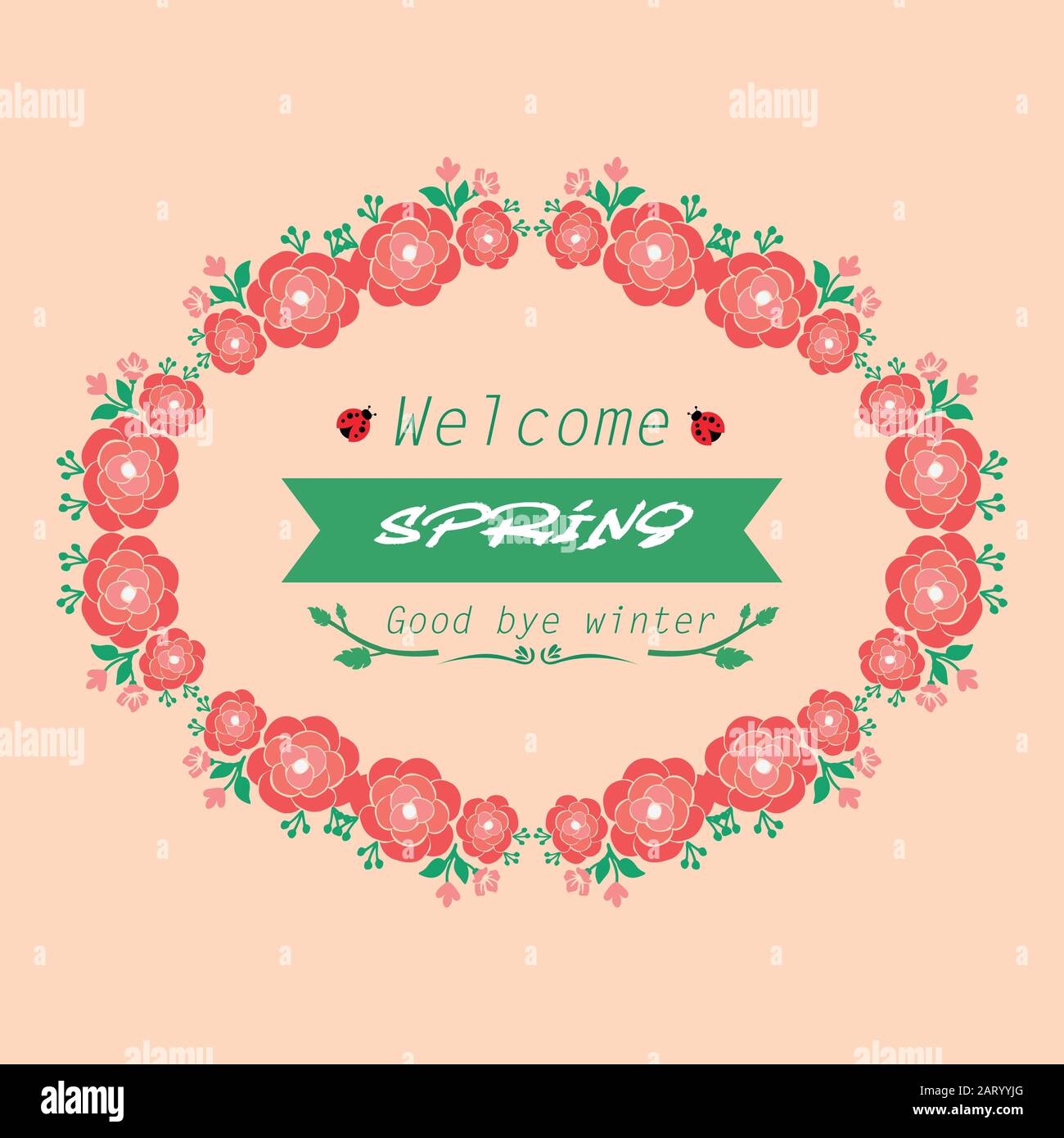 The beauty of leaf and red wreath frame, for unique welcome spring ...
