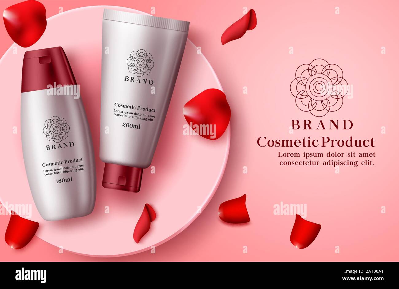 Cosmetics mock up with petals vector banner template. Cosmetic product ...