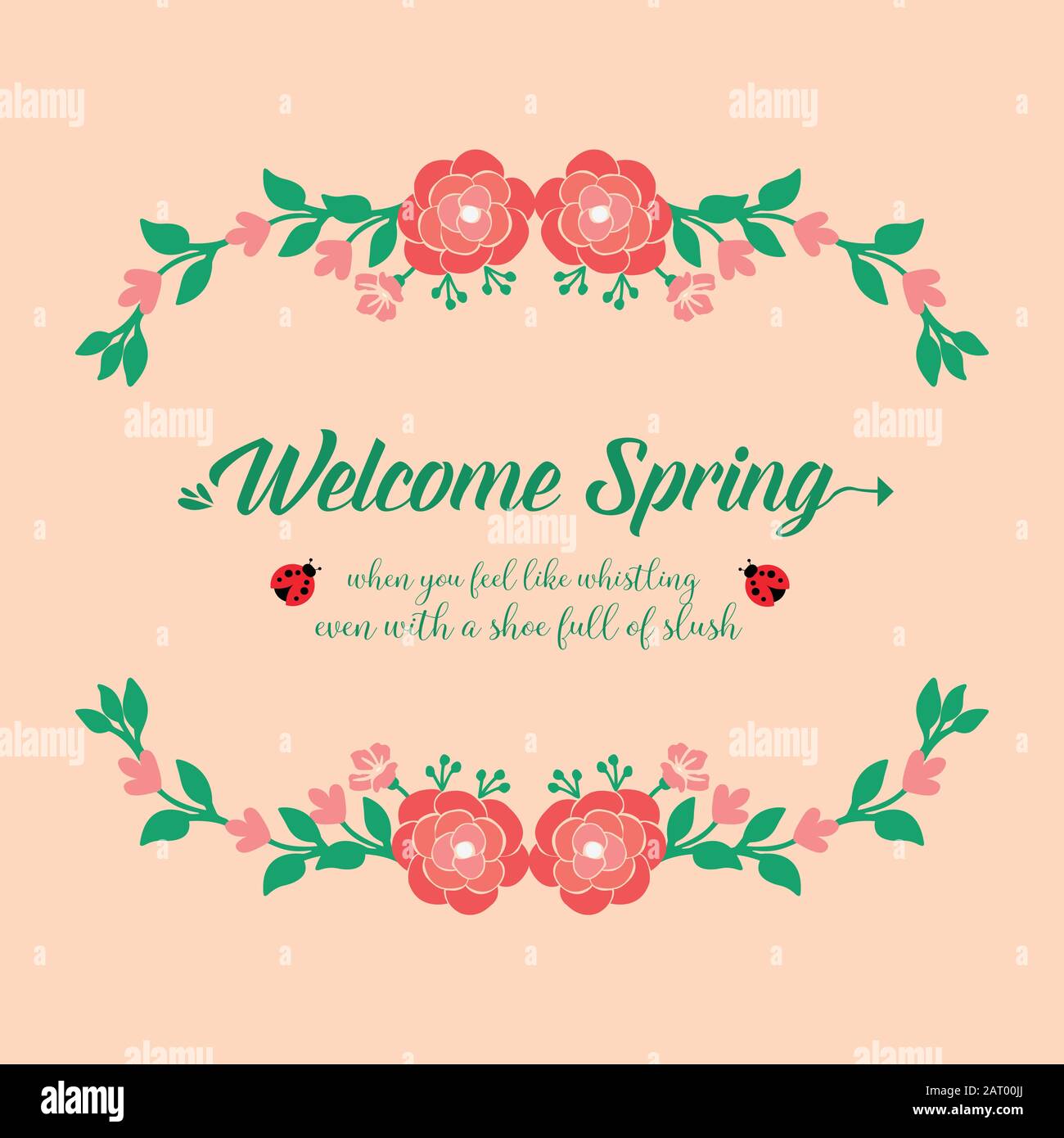 Leaf and red flower frame Design, for unique welcome spring greeting ...