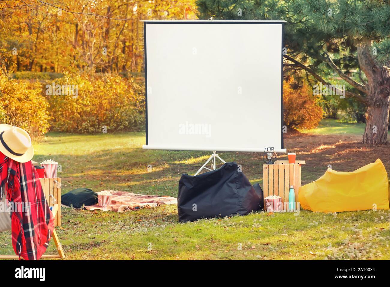 Outdoor cinema in autumn park Stock Photo - Alamy