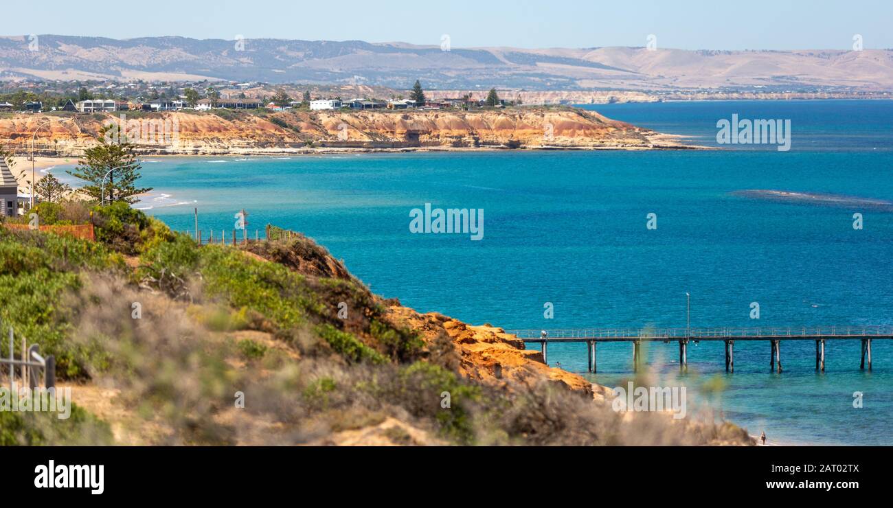 The iconic Port Noarlunga jetty and rock formations at Southport South ...