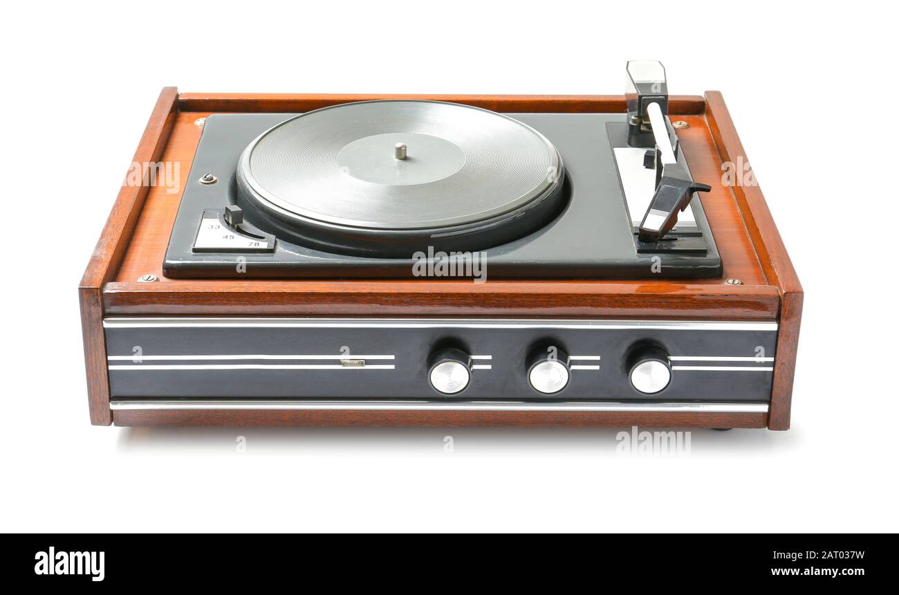 Record player on white background Stock Photo - Alamy