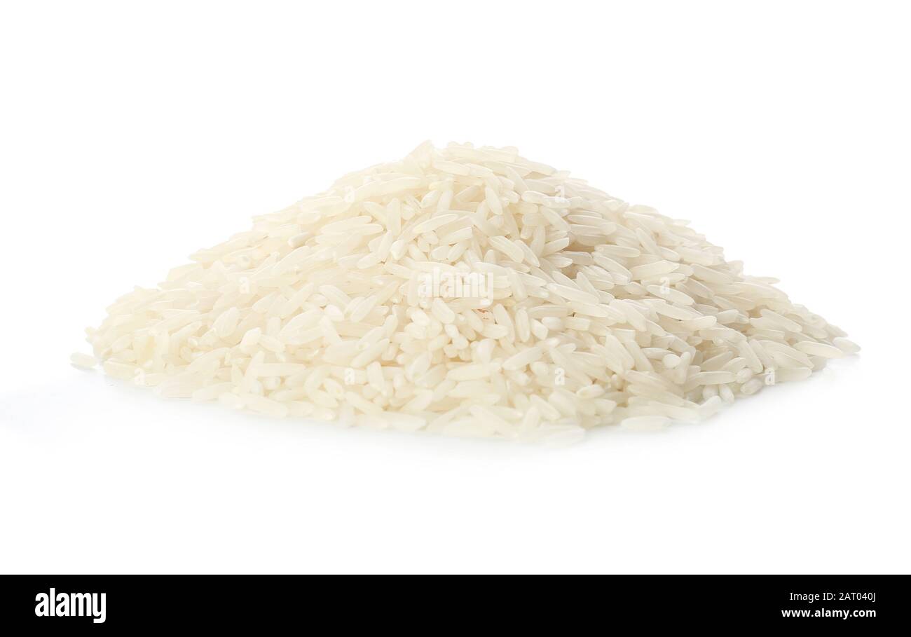Heap of raw rice on white background Stock Photo - Alamy