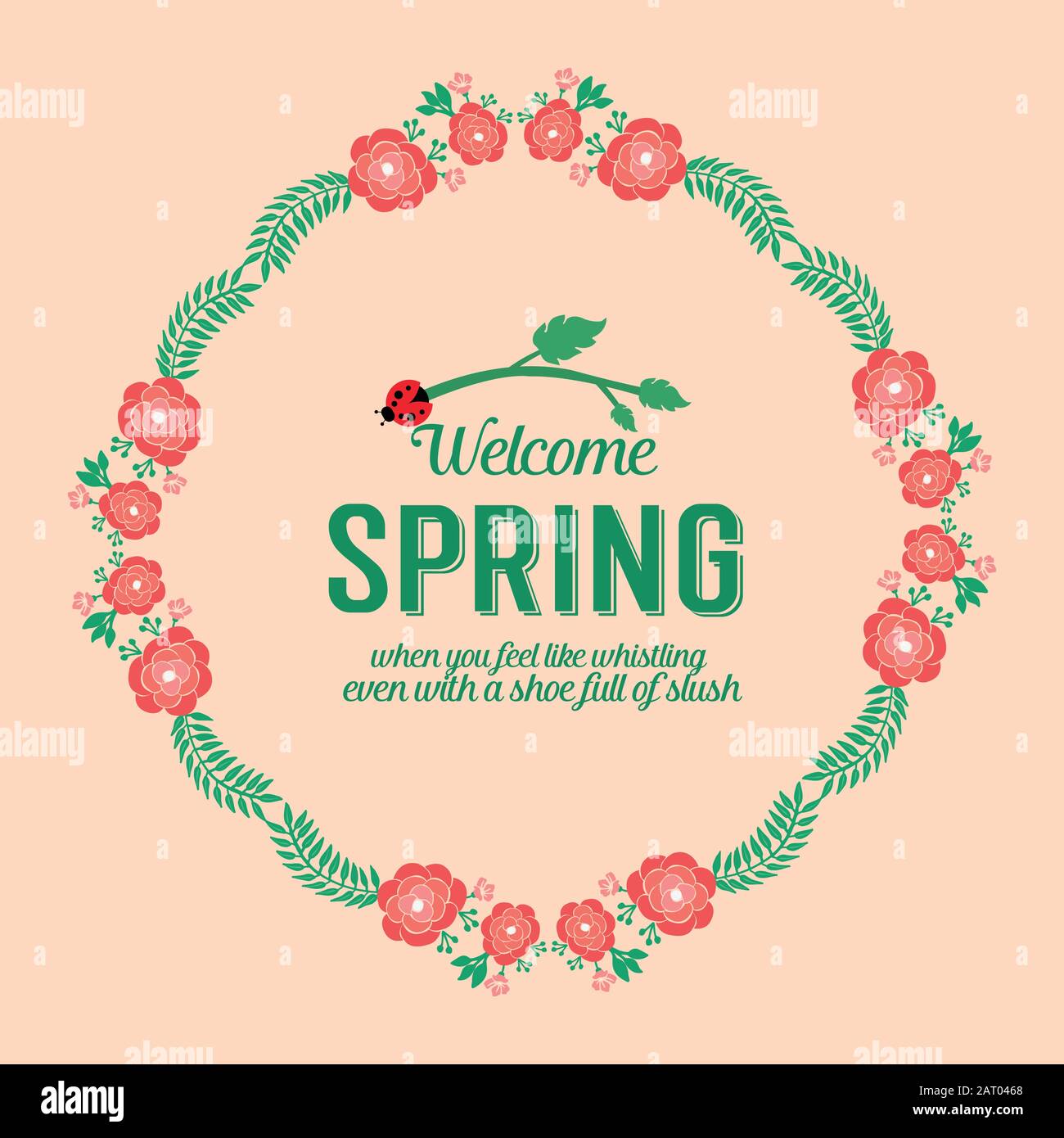 Welcome spring greeting card Decorative, with beautiful of leaf and ...