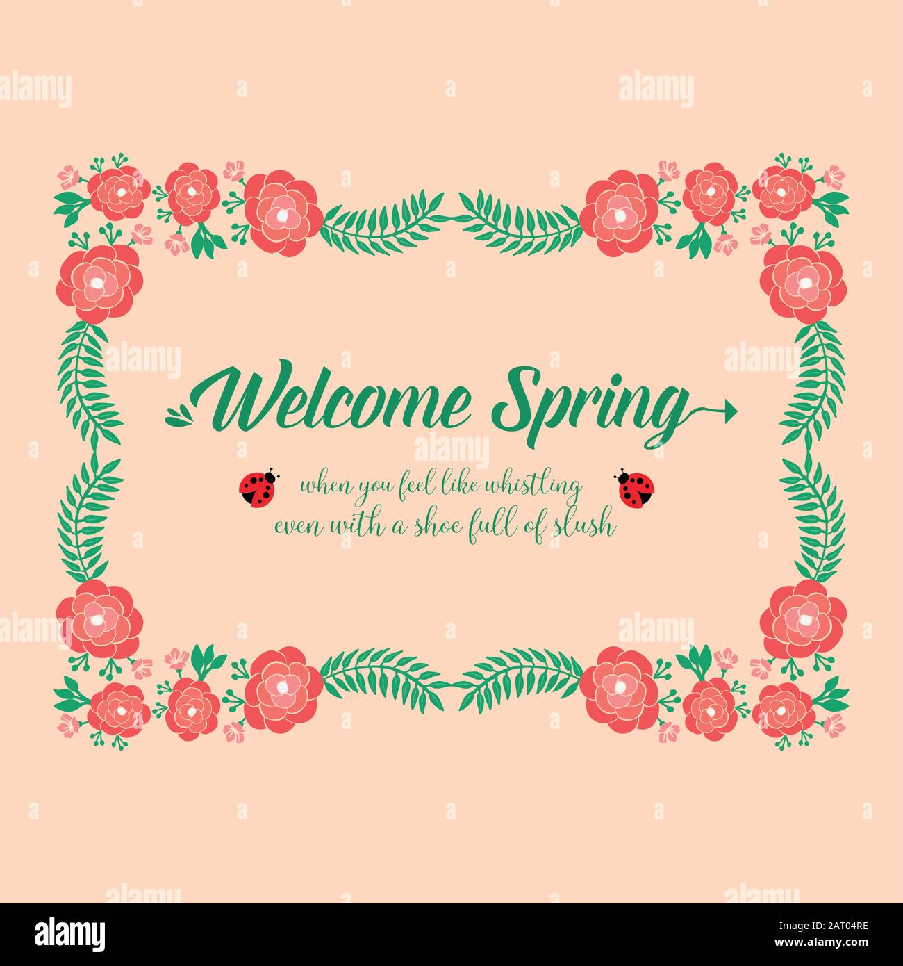 Welcome spring greeting card Decorative, with beautiful of leaf and ...