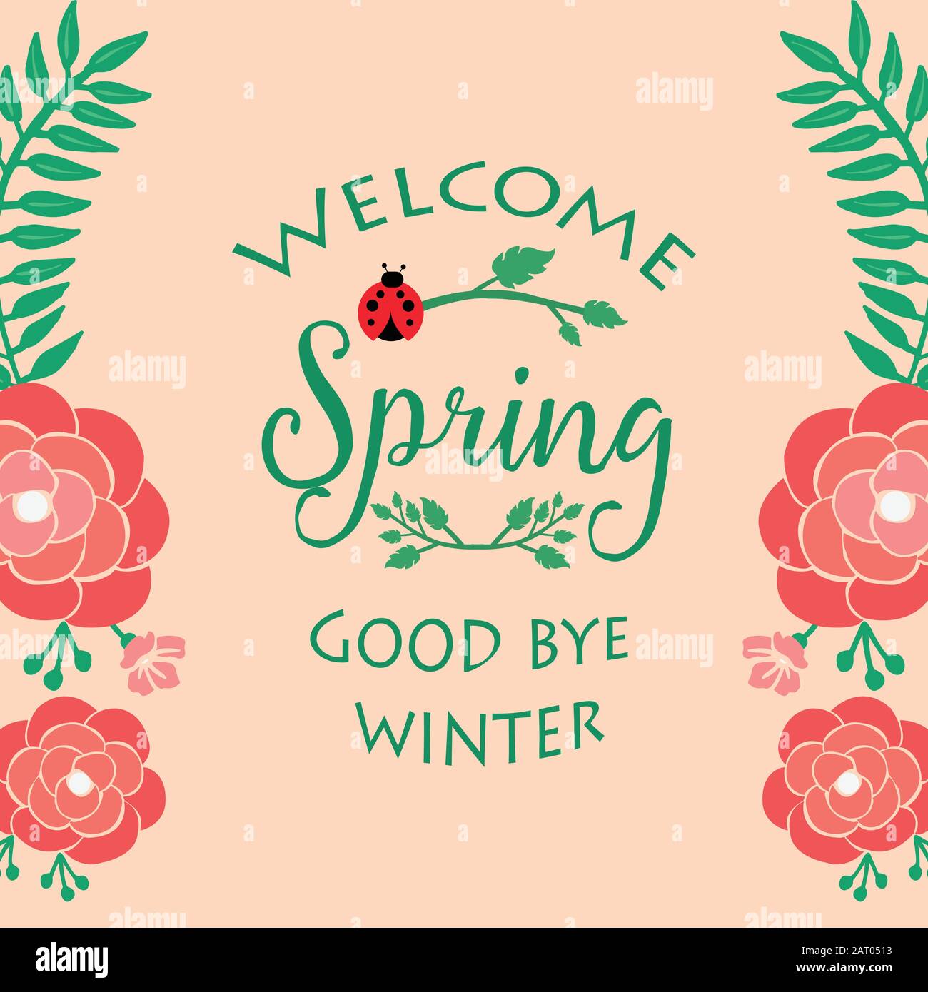 Welcome spring greeting card Decorative, with beautiful of leaf and ...