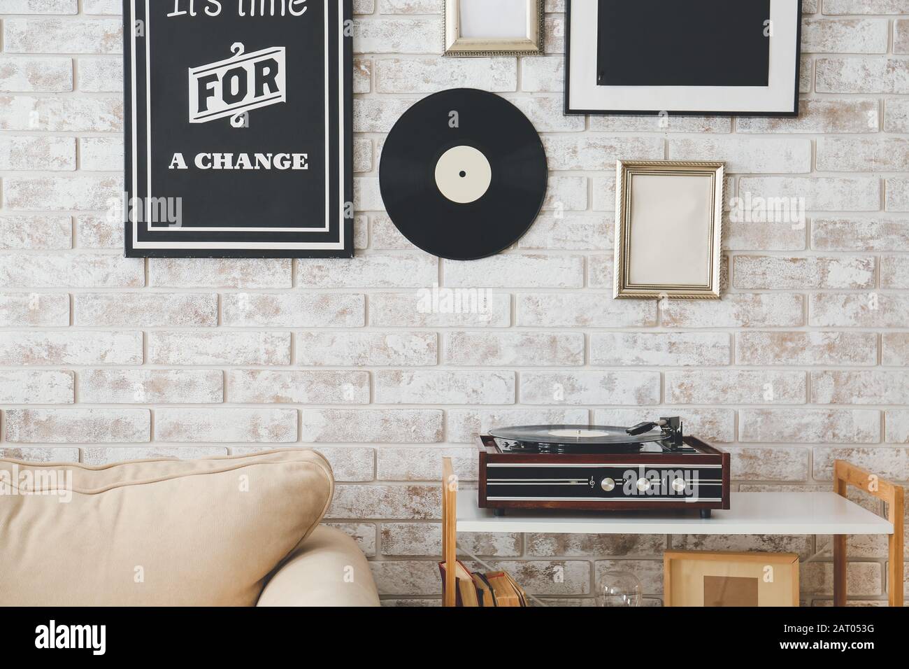 Interior of room with record player Stock Photo - Alamy