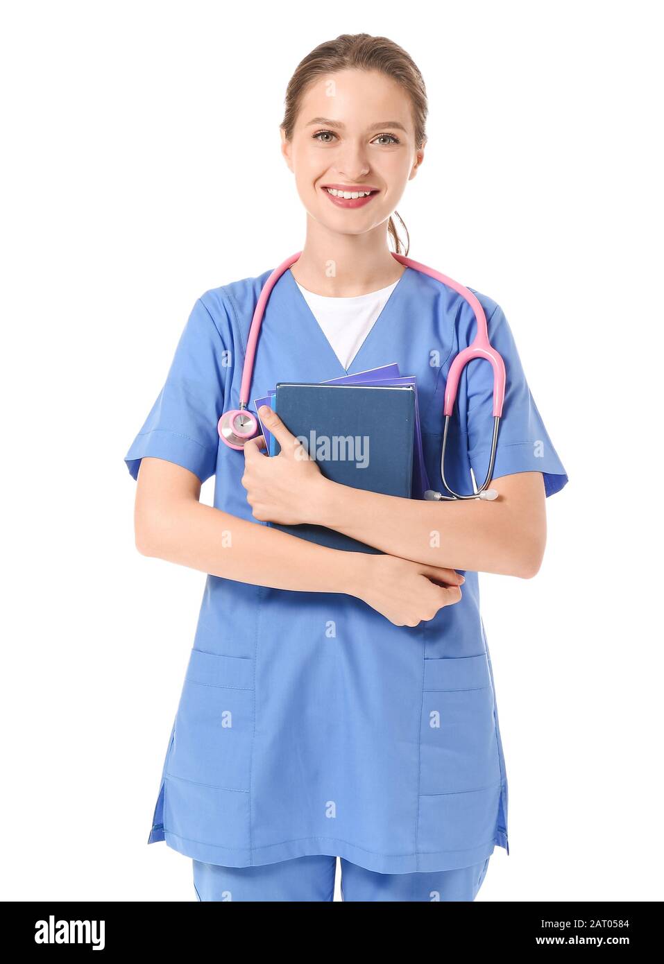 Female medical student on white background Stock Photo - Alamy