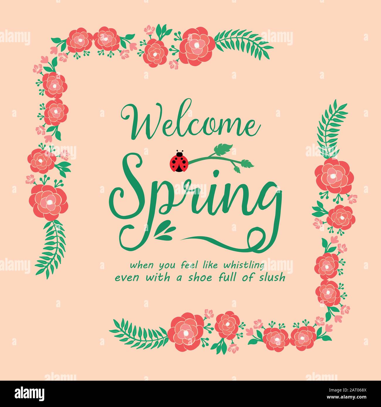 Unique Ornament of leaf and flower frame, for welcome spring invitation ...