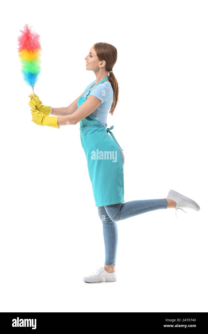Portrait of janitor on white background Stock Photo - Alamy