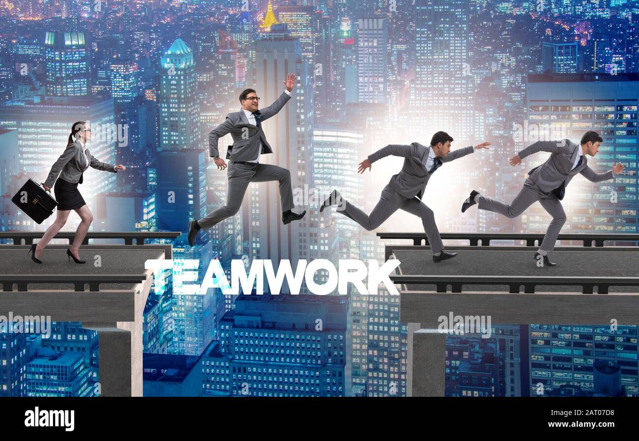 The teamwork concept with business people crossing bridge Stock Photo ...