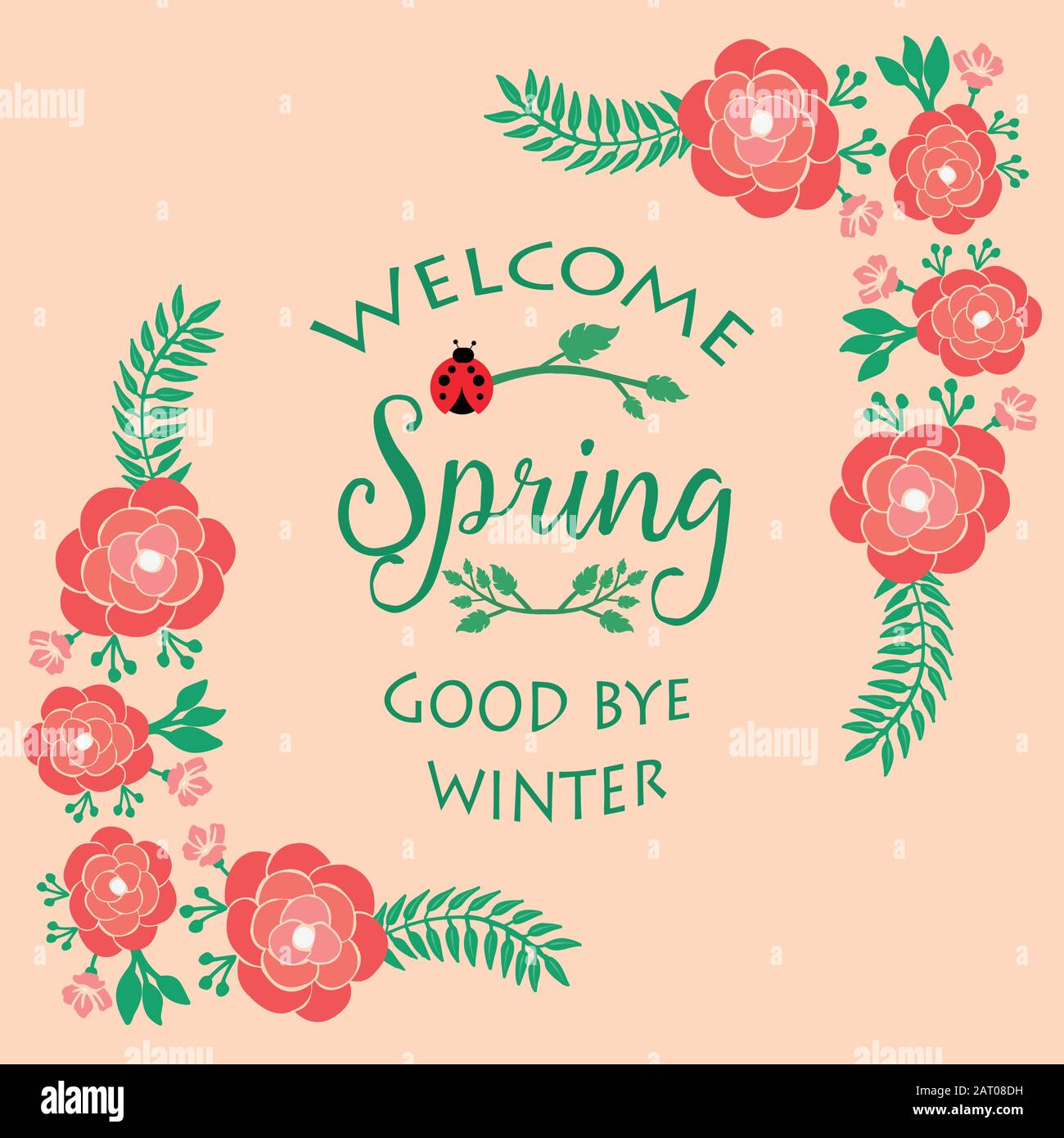 Antique Frame with leaf and seamless wreath, for welcome spring ...