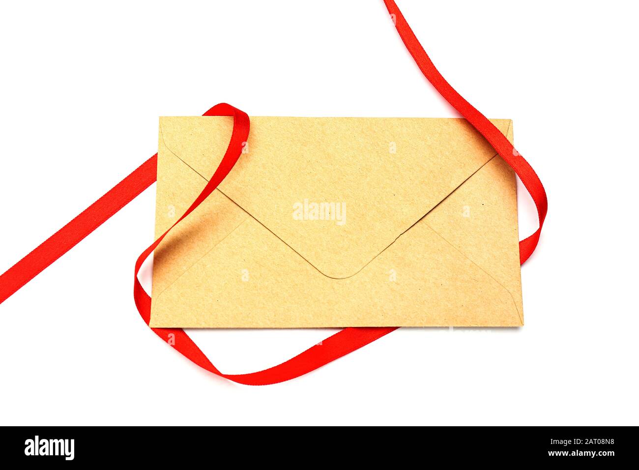 Beautiful red ribbon and envelope on white background Stock Photo - Alamy