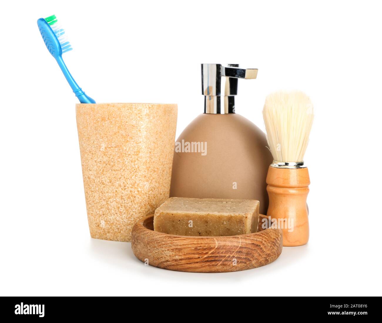 Set of accessories for bath and personal hygiene on white background ...