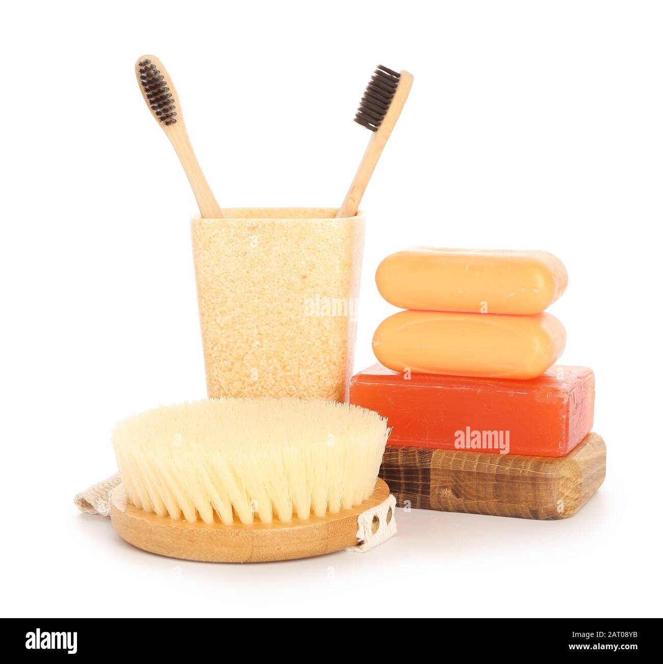 Set of accessories for bath and personal hygiene on white background ...