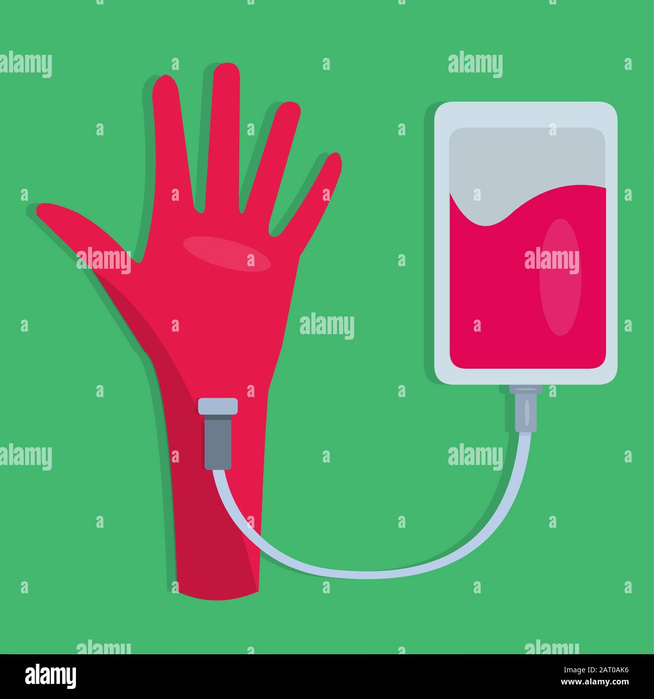 blood bag with hand for blood donation transfuse concept symbol vector ...