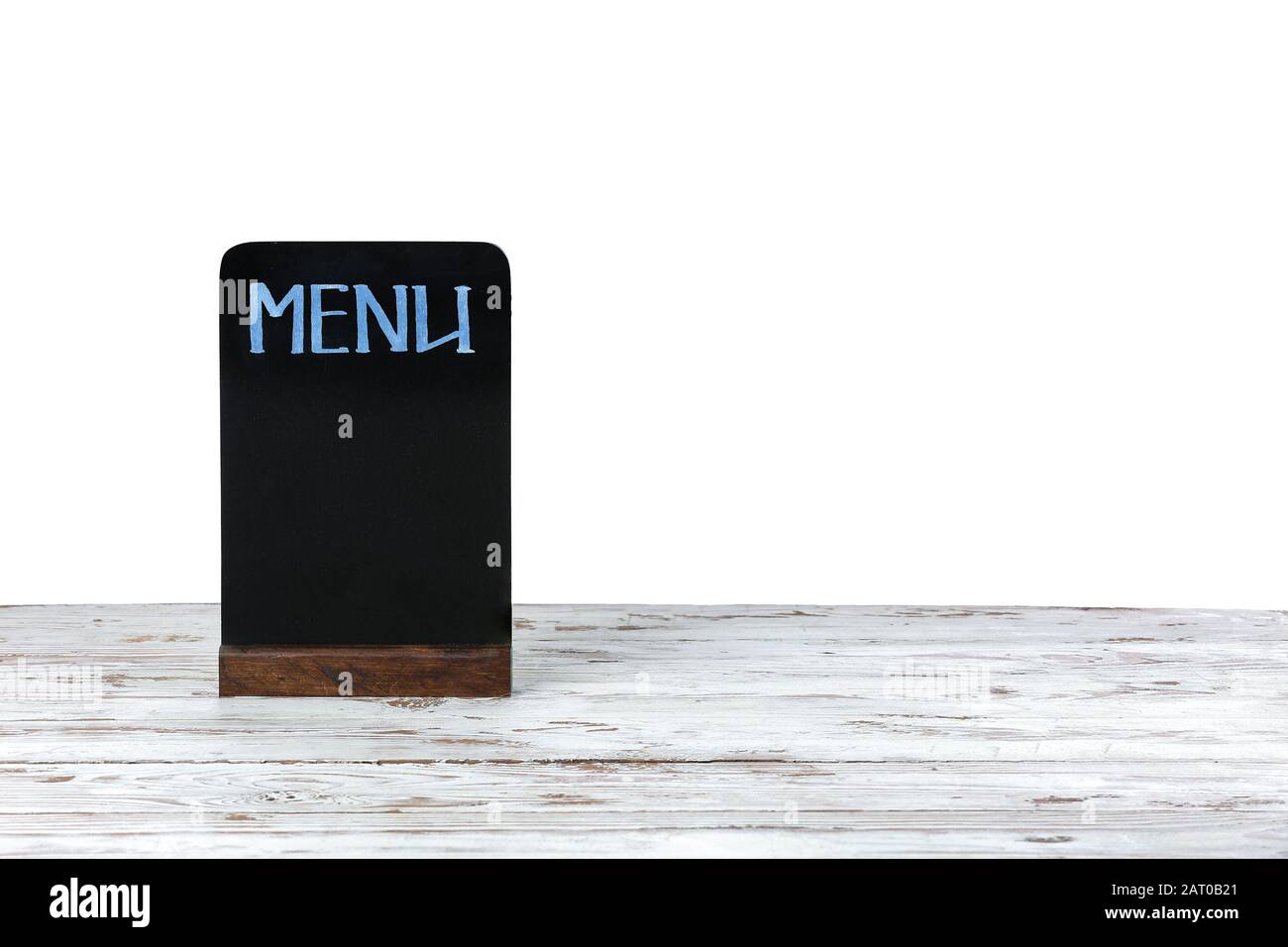 Blank menu on table against white background Stock Photo - Alamy