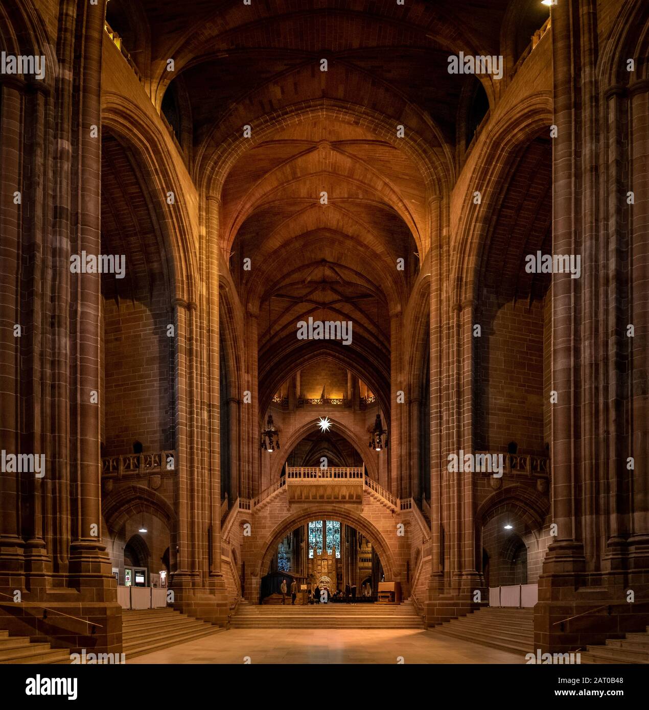 LIVERPOOL, ENGLAND, DECEMBER 27, 2018: Magnificent huge entrance hall ...