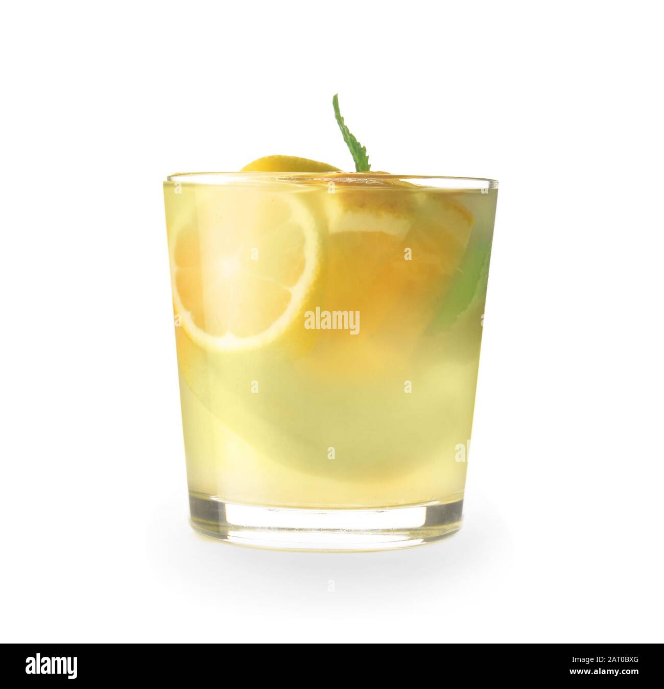 Glass of fresh lemonade on white background Stock Photo - Alamy