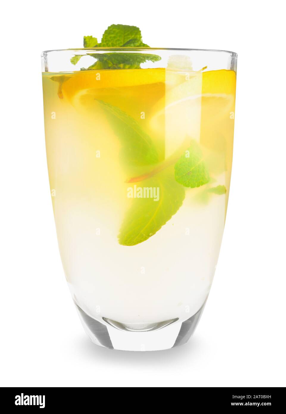Glass of fresh lemonade on white background Stock Photo - Alamy