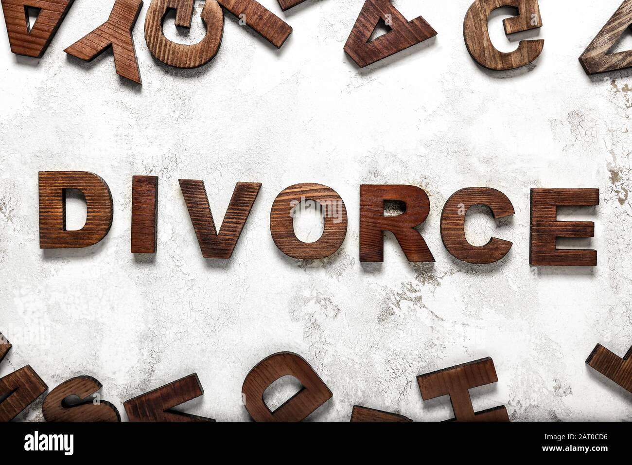 Many letters and word DIVORCE on light background Stock Photo - Alamy
