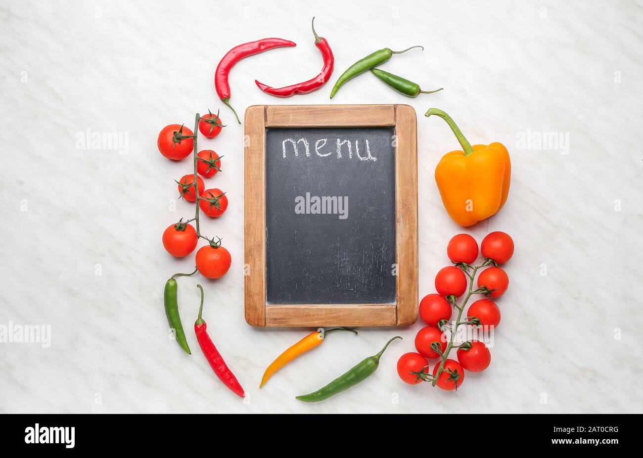 Blank menu and products on light background Stock Photo - Alamy
