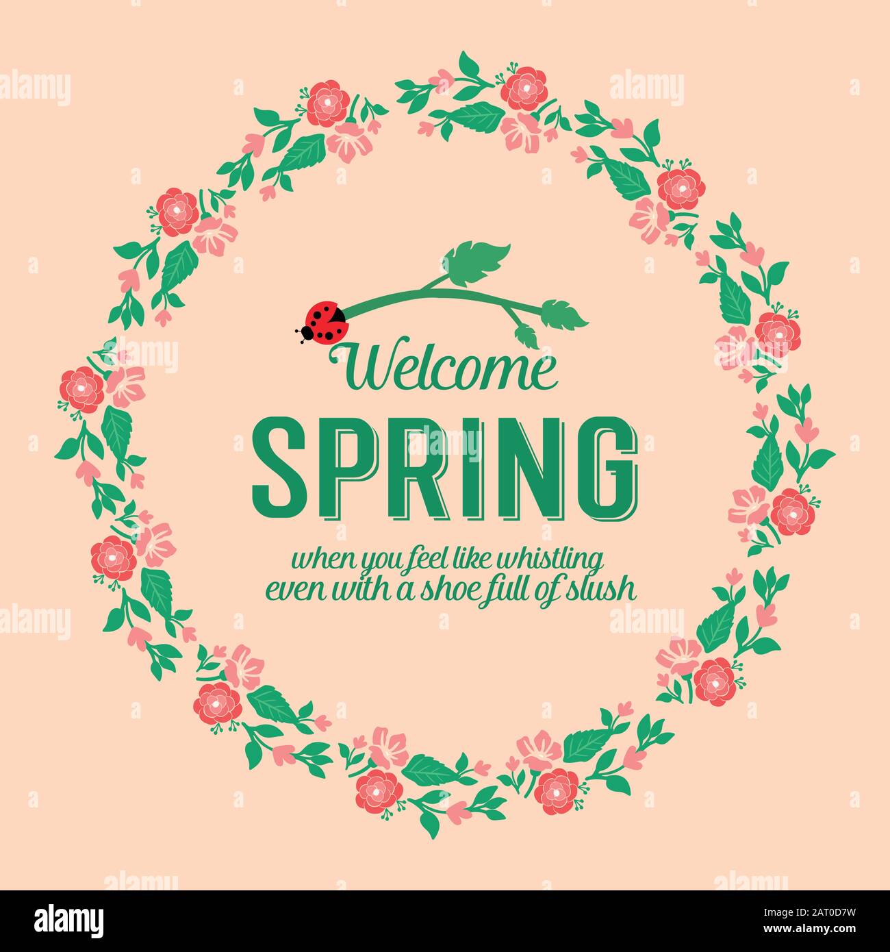 Elegant greeting card for welcome spring, with seamless ornate of leaf ...