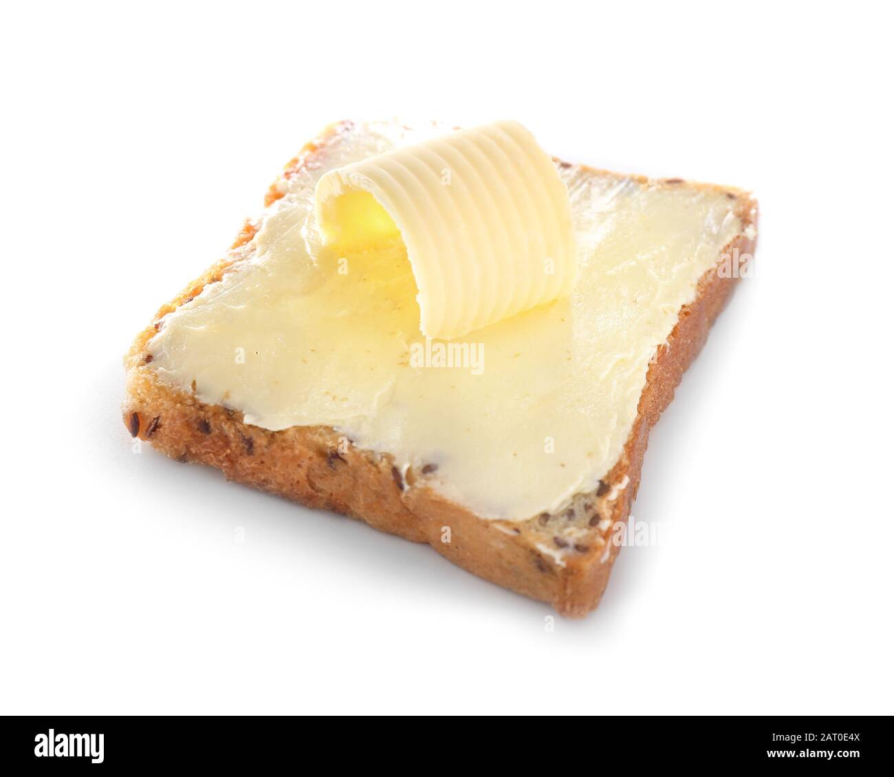 Slice of bread with butter on white background Stock Photo - Alamy