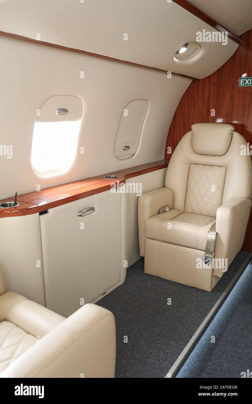 Inside view of modern private airplane Stock Photo - Alamy