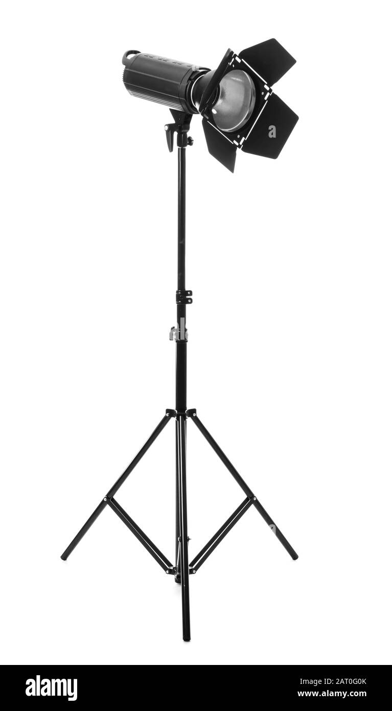 Professional lighting equipment for photo studio on white background ...