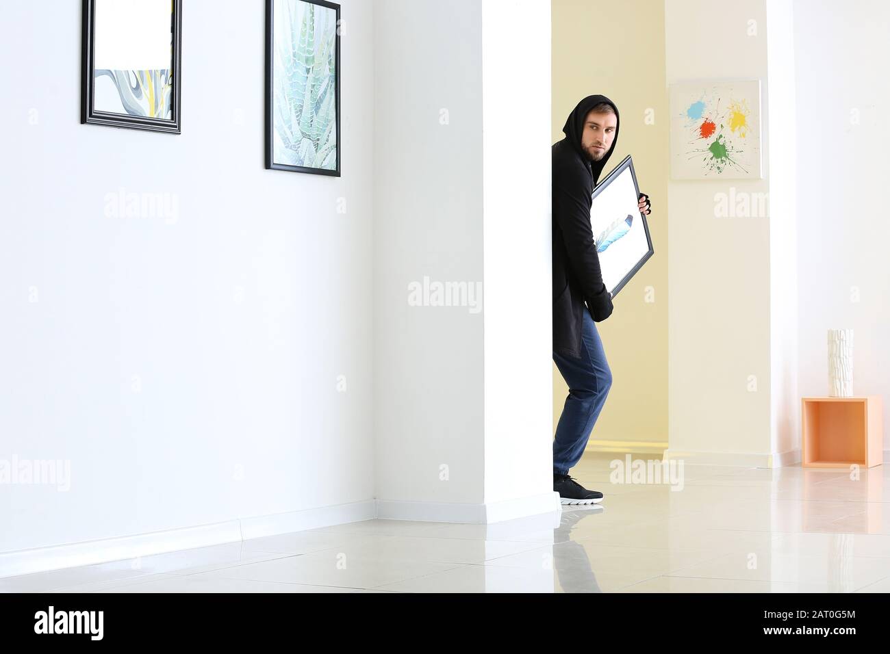 Thief stealing picture from art gallery Stock Photo - Alamy